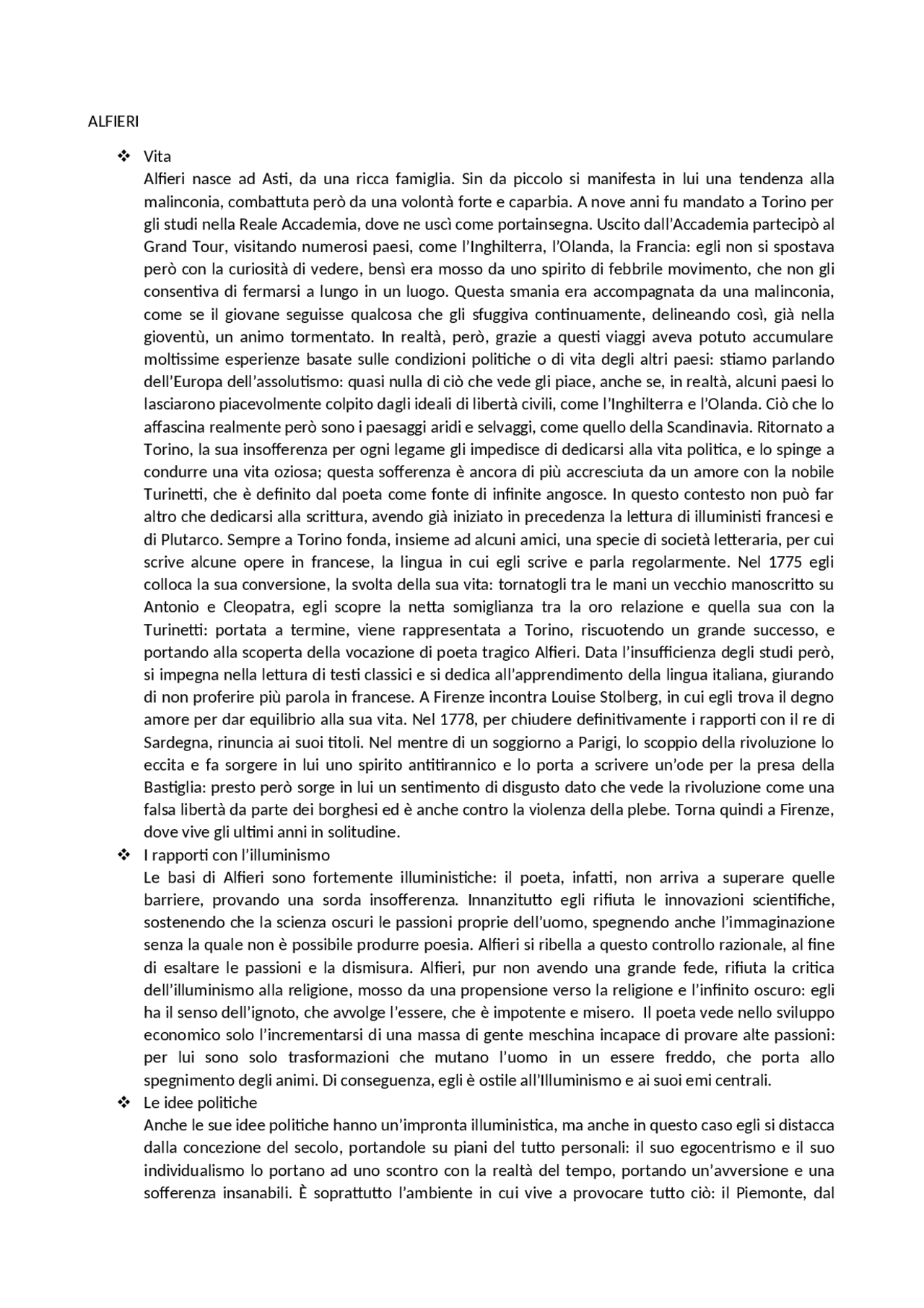 Analisi E Tematiche Su Alfieri Docsity