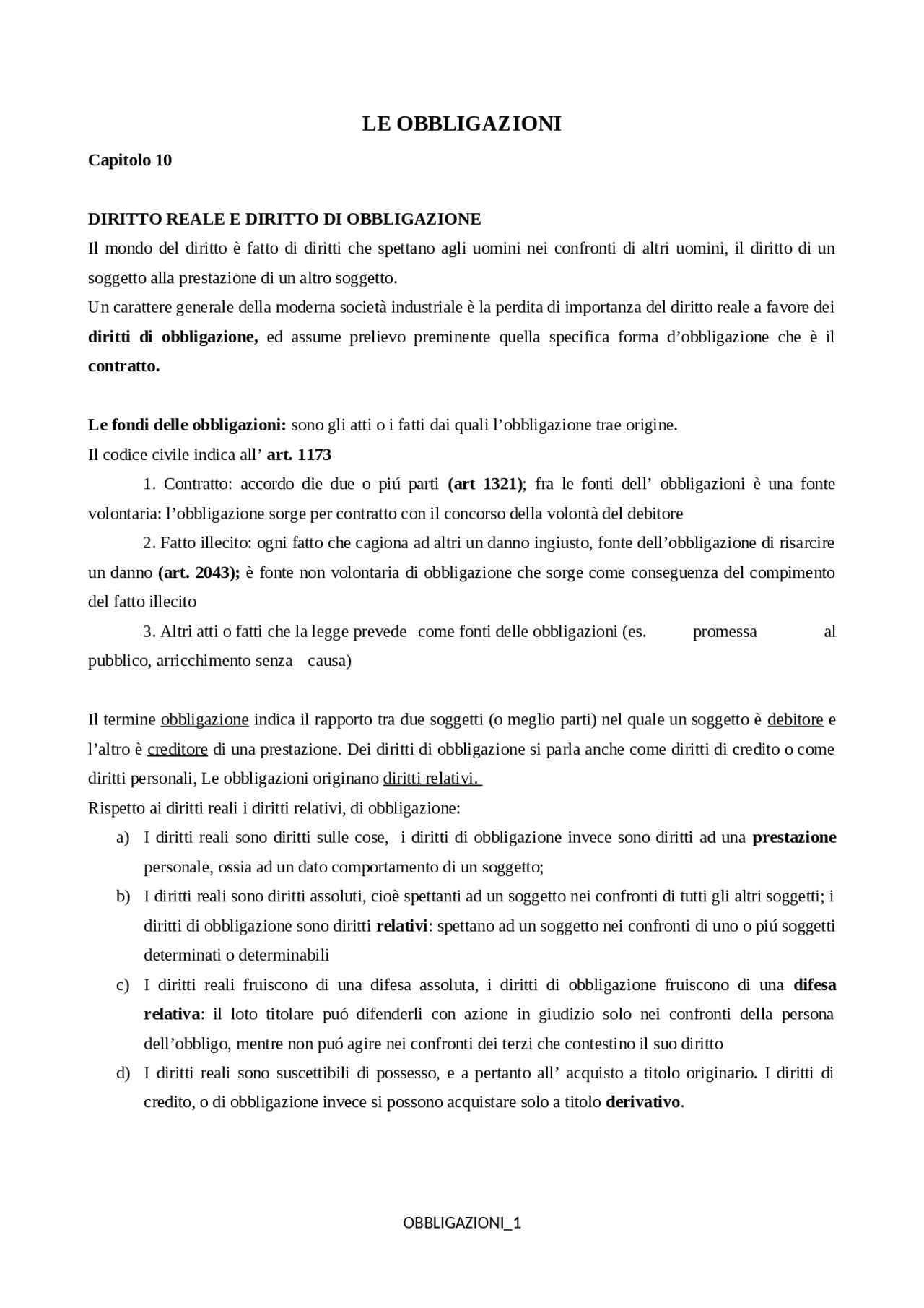 Le Obbligazioni Riassunto Docsity