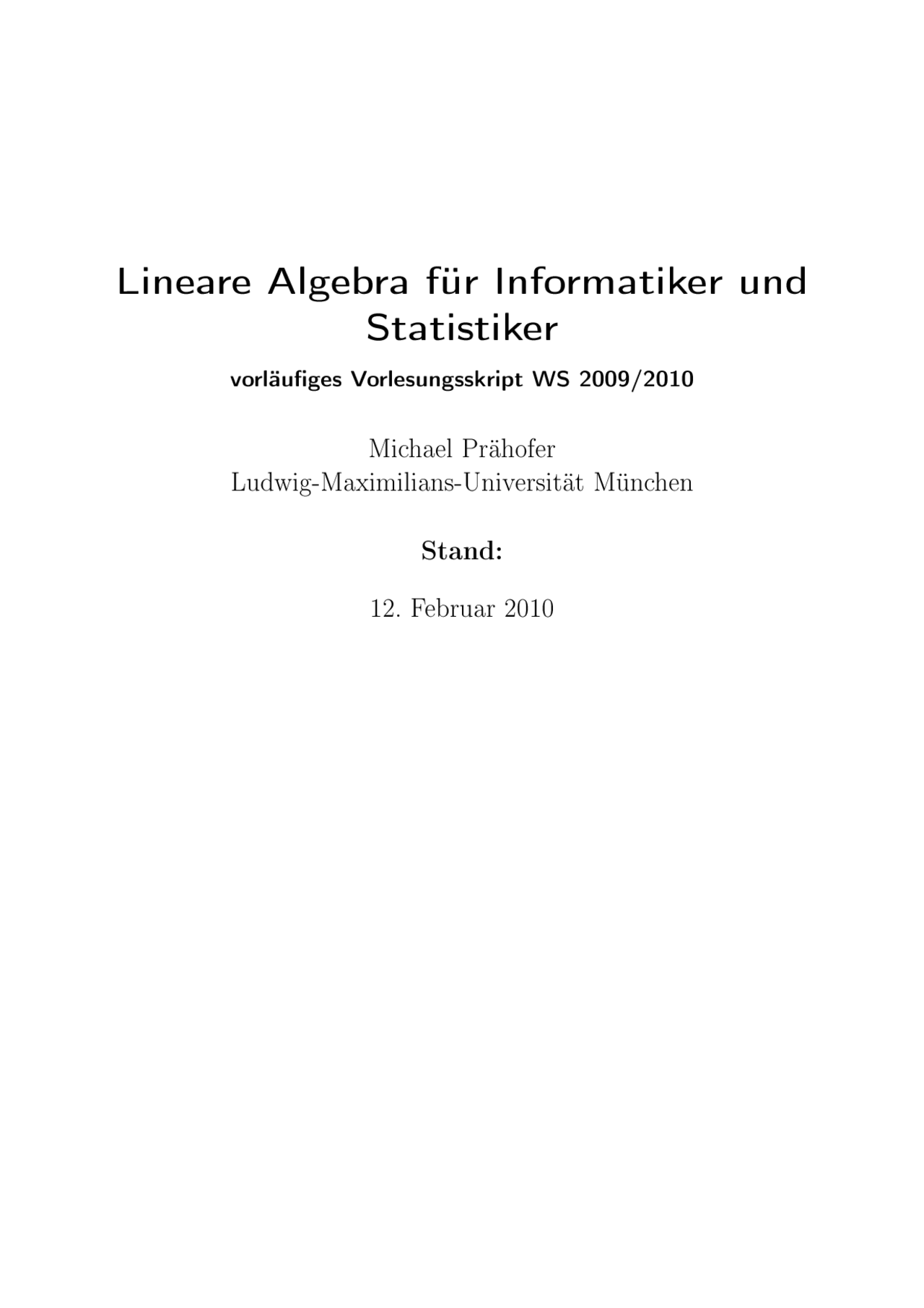 Lineare Algebra für Informatiker und Statistiker | LMU - Docsity