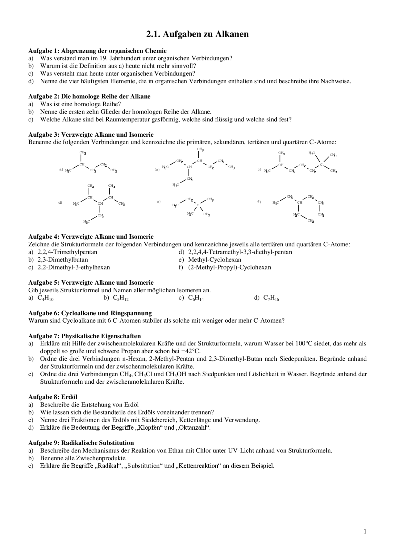 Alkane Ubungen Mit Losungen Pdf