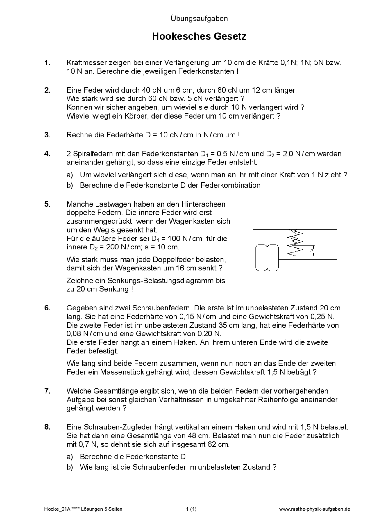 Übungsaufgaben Hookesches Gesetz - Docsity