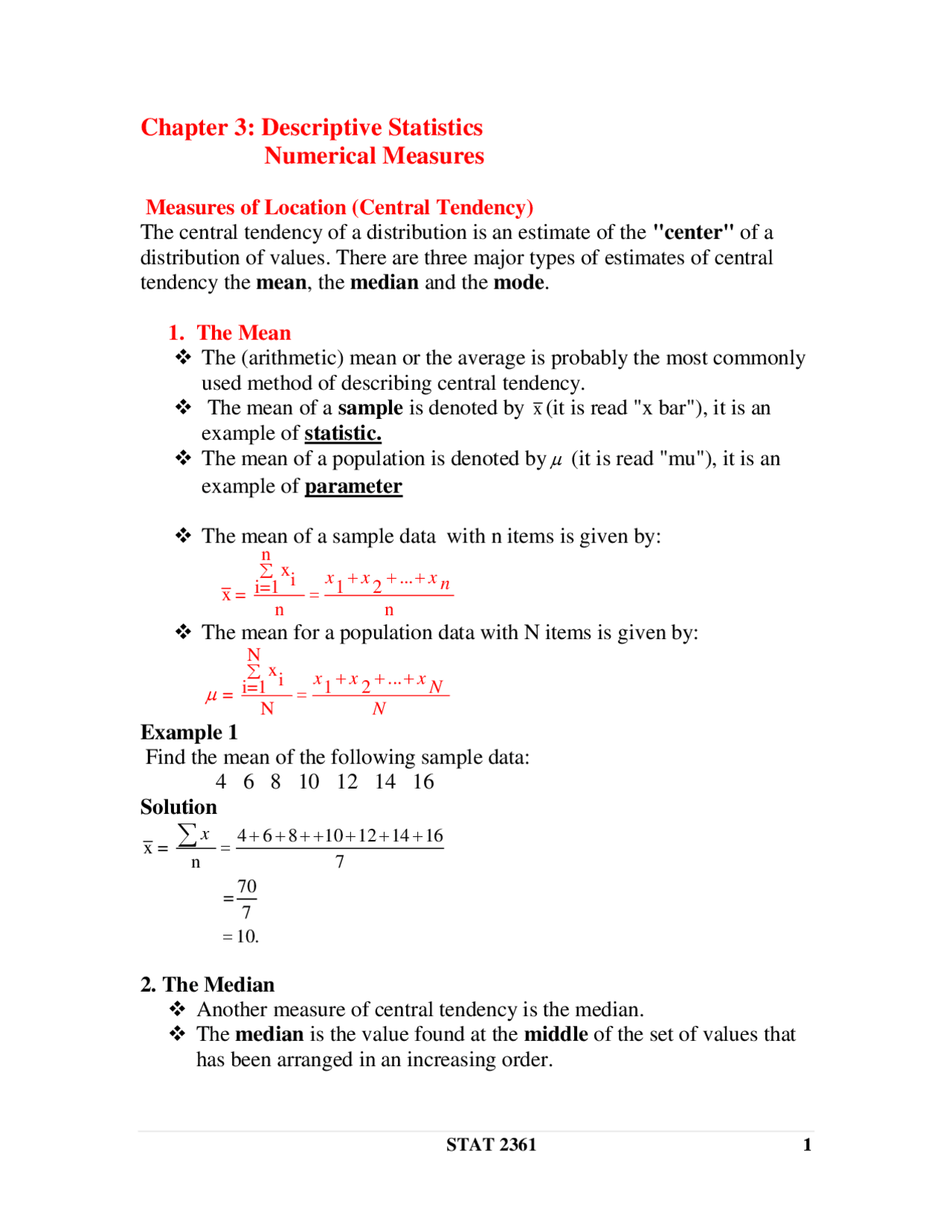 Measures of Location | Lecture notes Statistics | Docsity