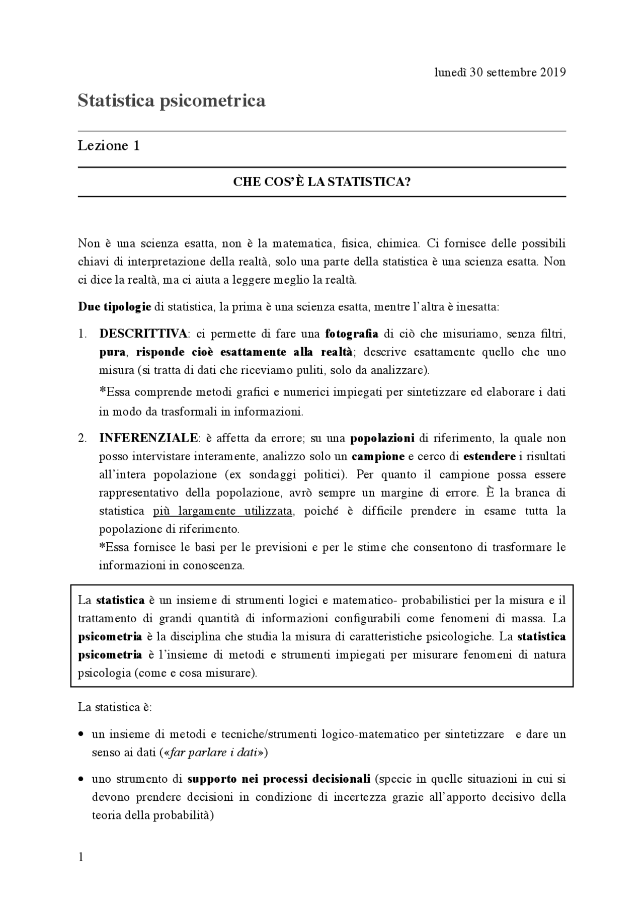 Statistica psicometrica - Psicologia - Unicatt Milano | Appunti di Statistica applicata alla ...