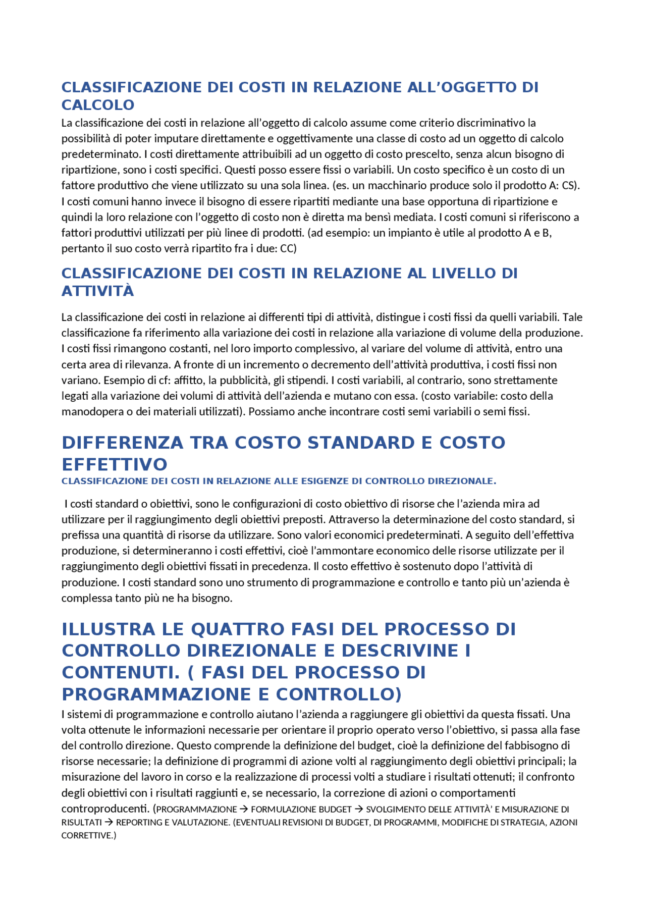 Domande di teoria di Programmazione e controllo - Docsity