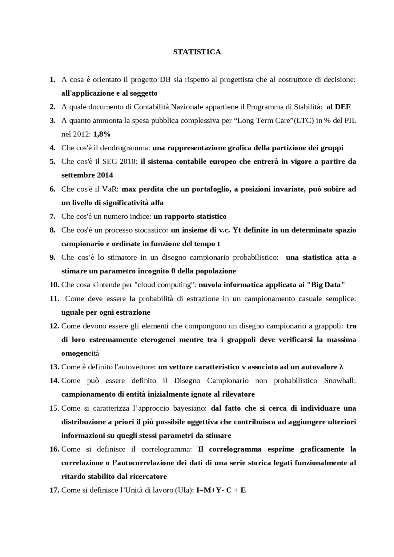 Statistica master A46 campus - Docsity