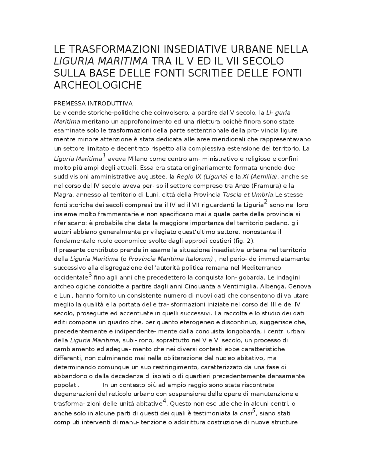 Trasformazioni Insediative Liguria V E Vii Sec Docsity
