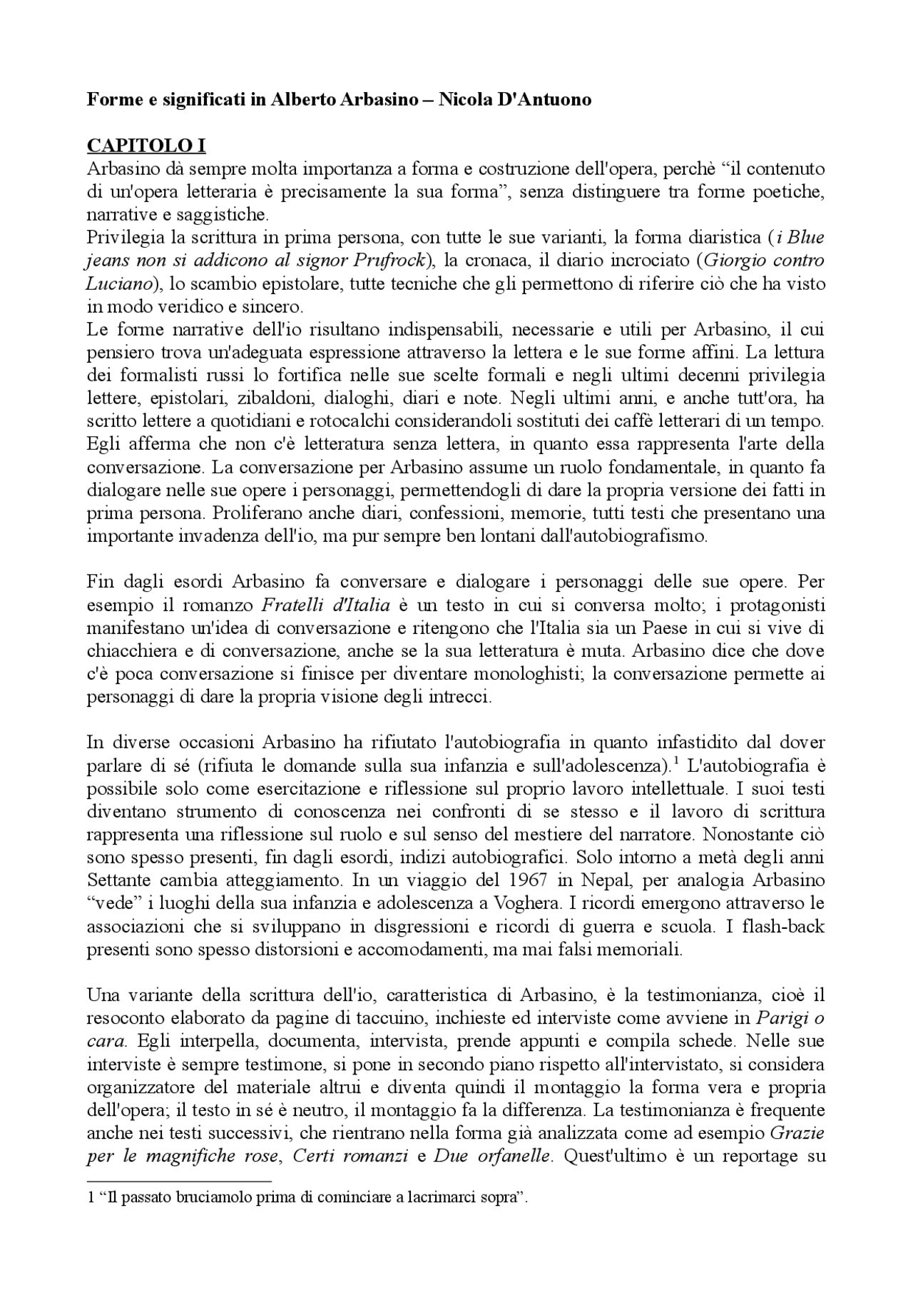 Forme E Significati In Alberto Arbasino Di Nicola Dantuono Docsity