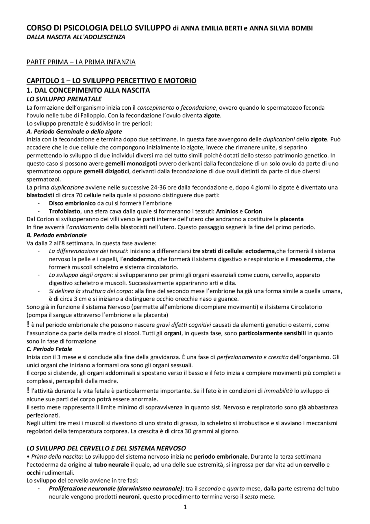 Corso Di Psicologia Dello Sviluppo Berti E Bombi Docsity