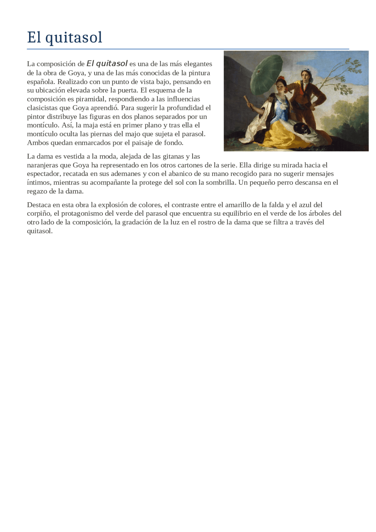El quitasol quadro di Goya - Docsity
