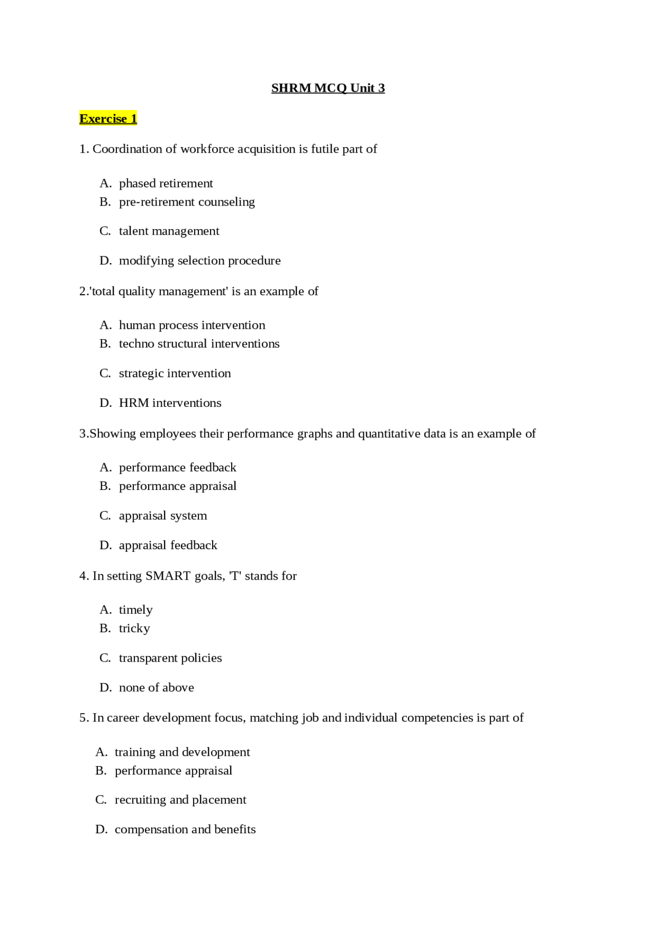 Multiple Choice Questions Docsity
