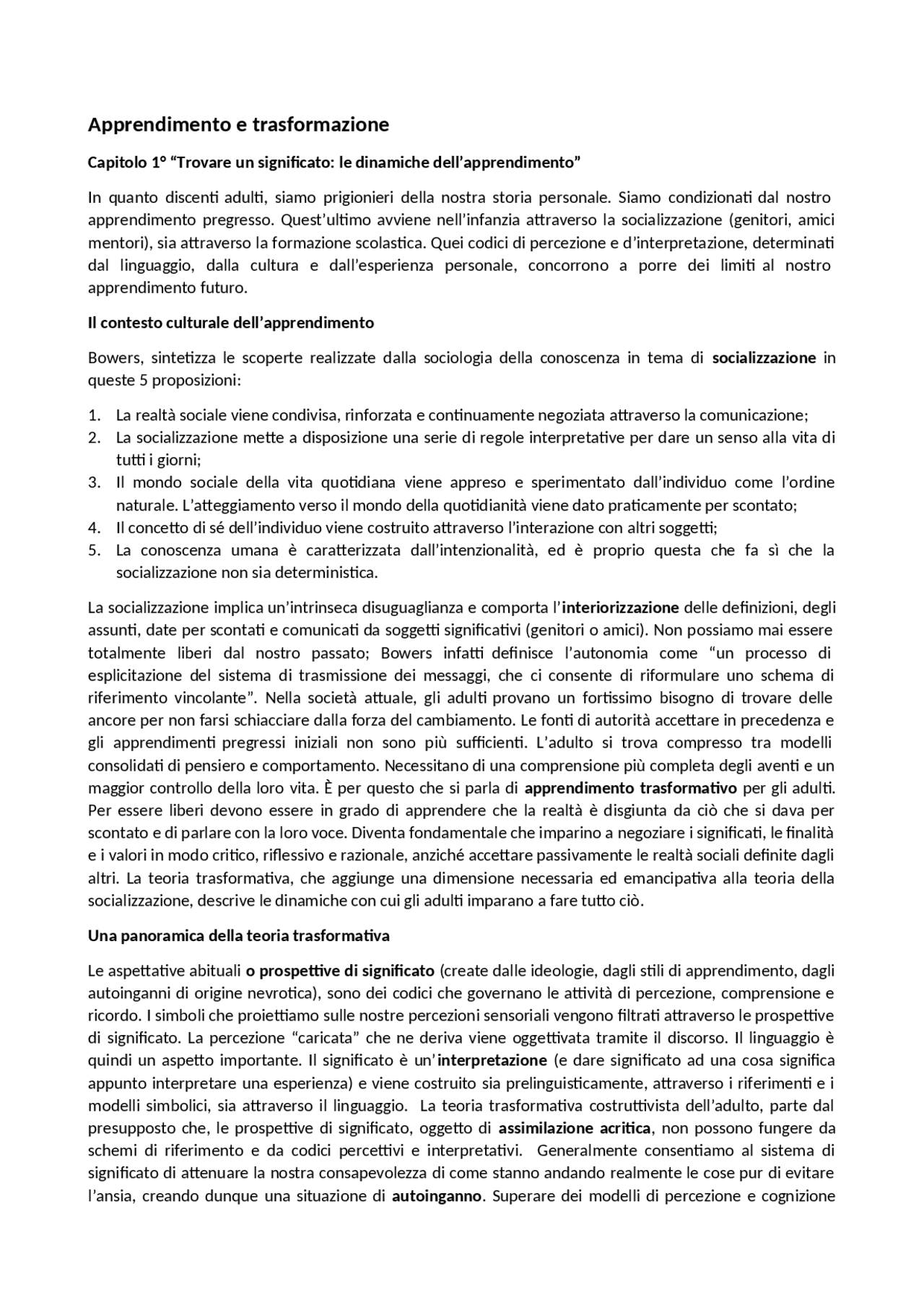 Appunti Apprendimento E Trasformazione Docsity