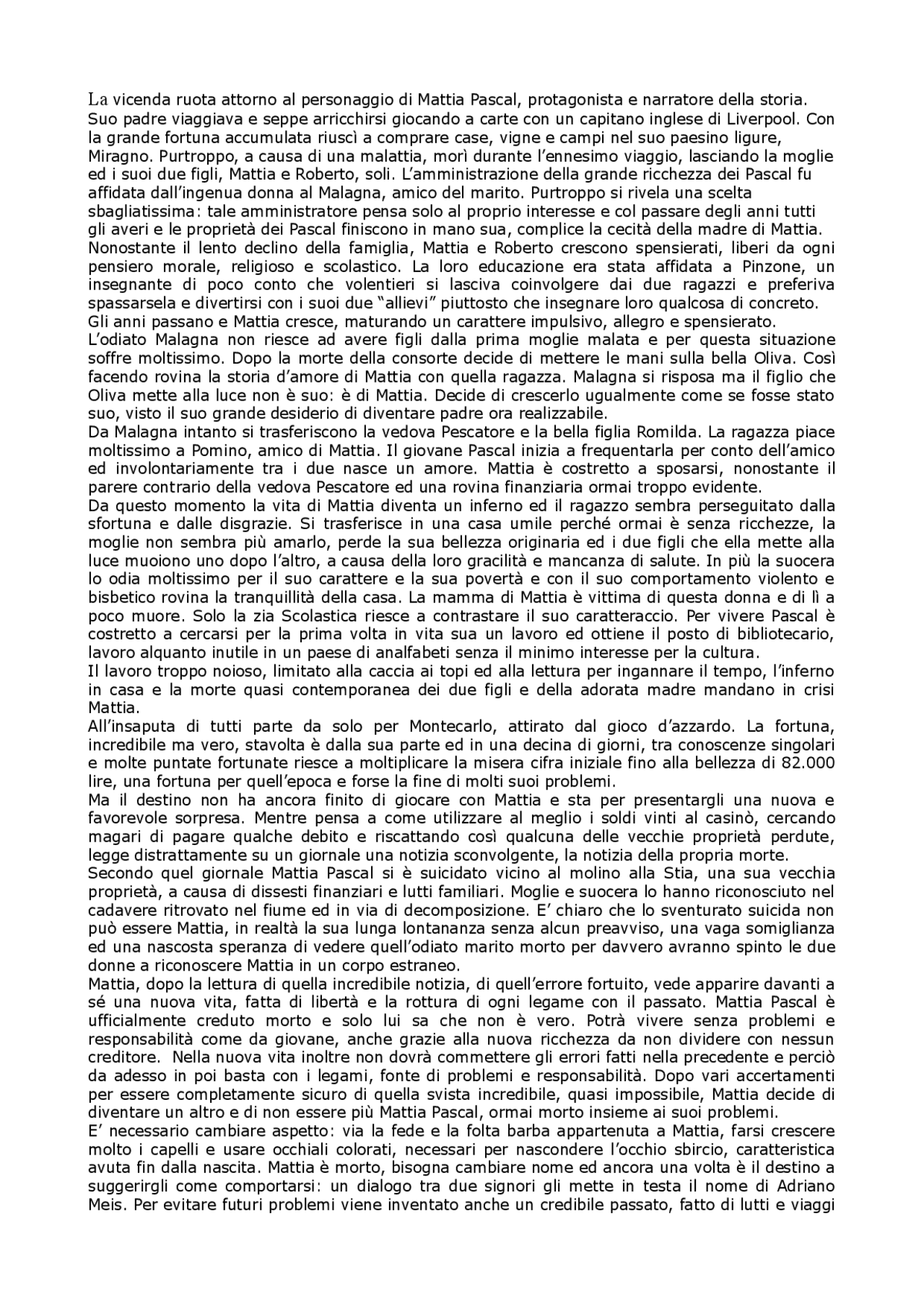 Il Fu Mattia Pascal Docsity