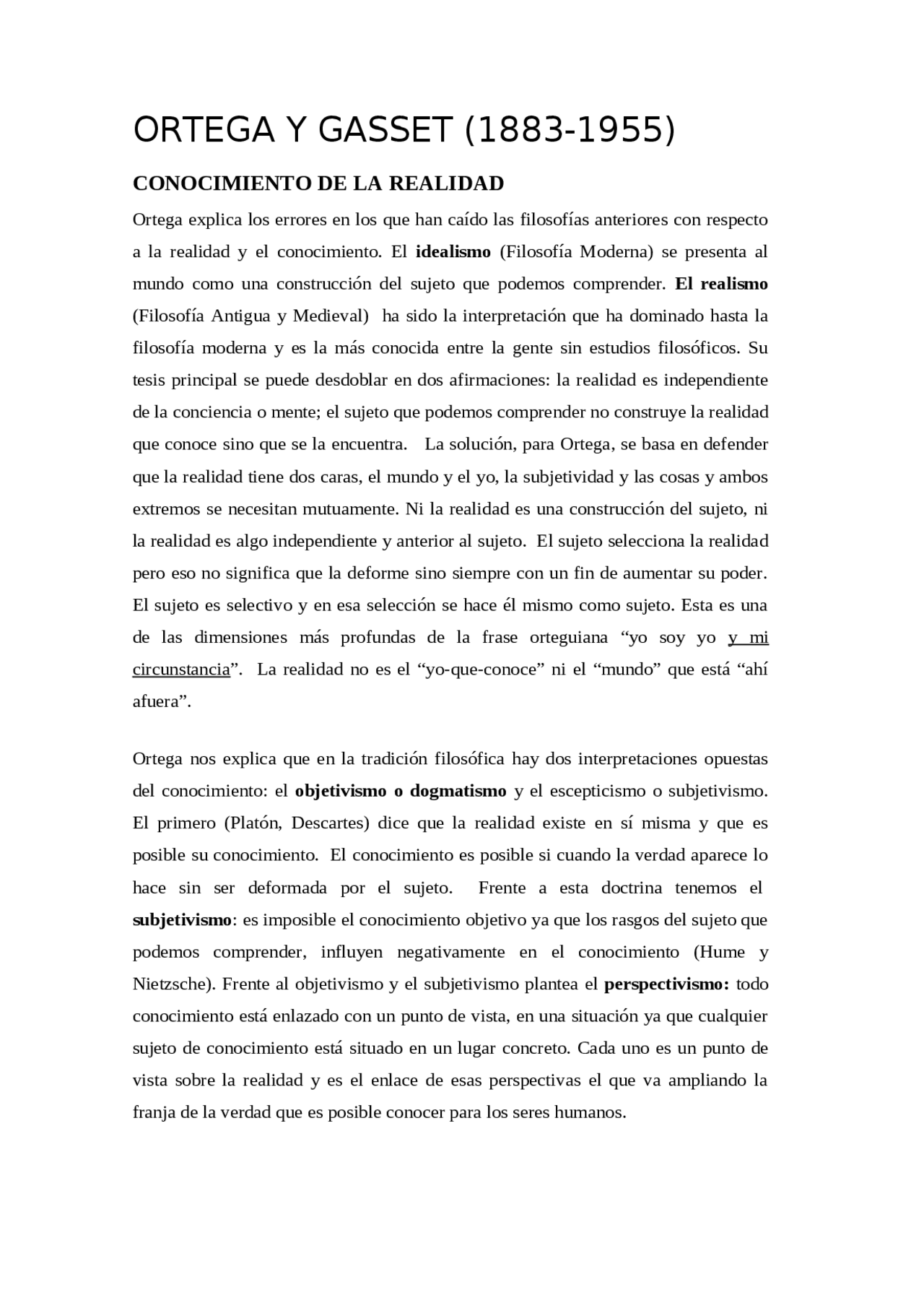 Apuntes De Ortega Y Gasset Filosofía Docsity