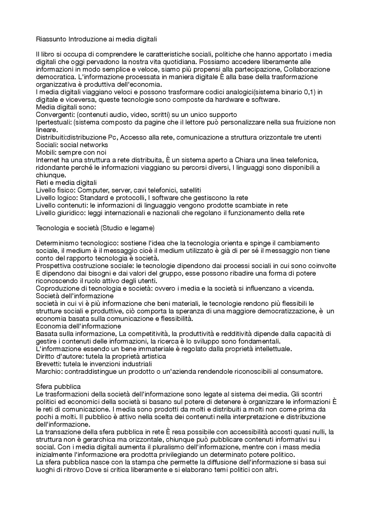 Introduzione Ai Media Digitali Riassunto Docsity