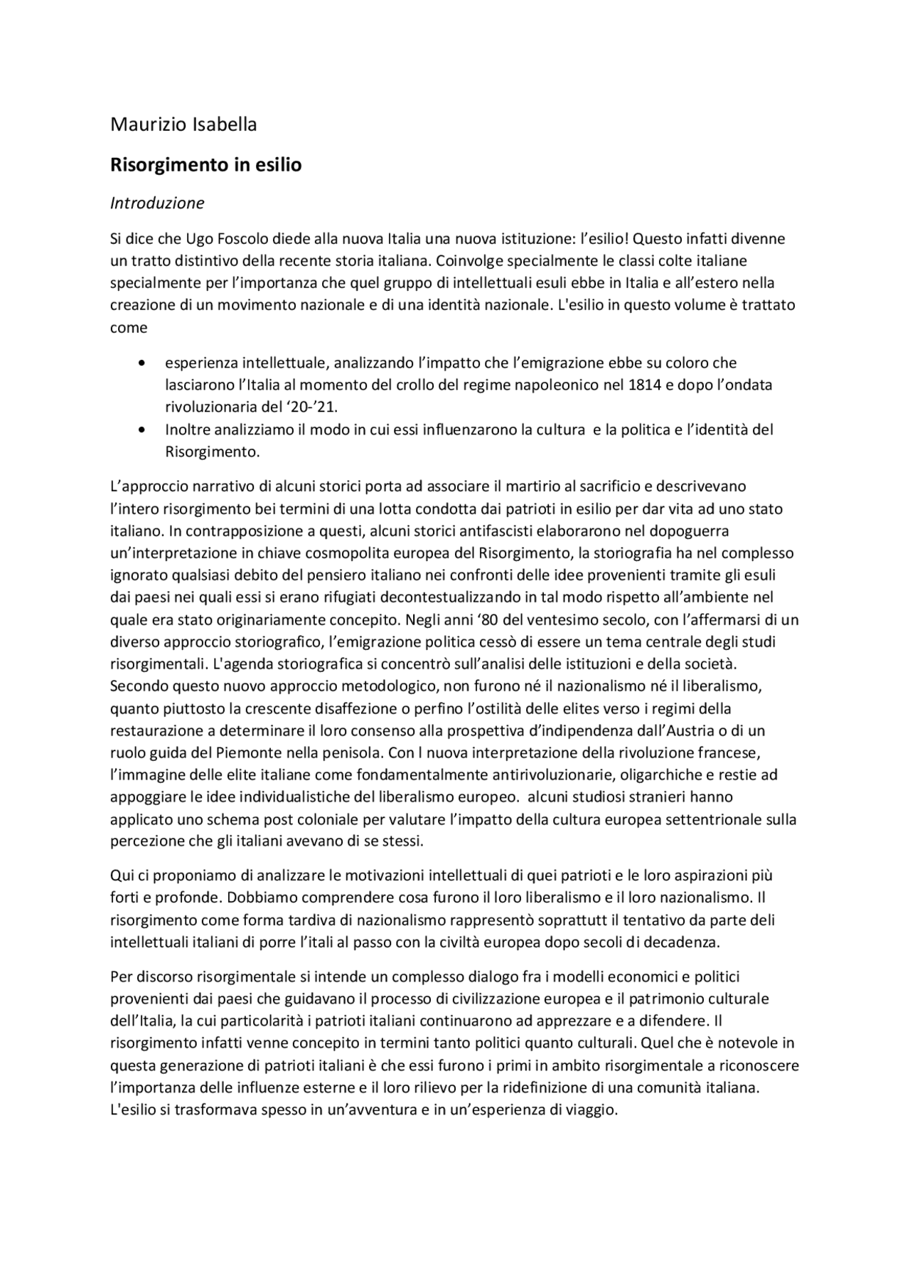 Risorgimento In Esilio Riassunto Docsity