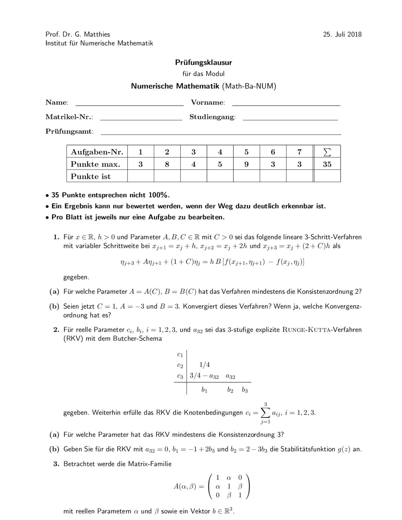 Klausur Numerische Mathematik Docsity