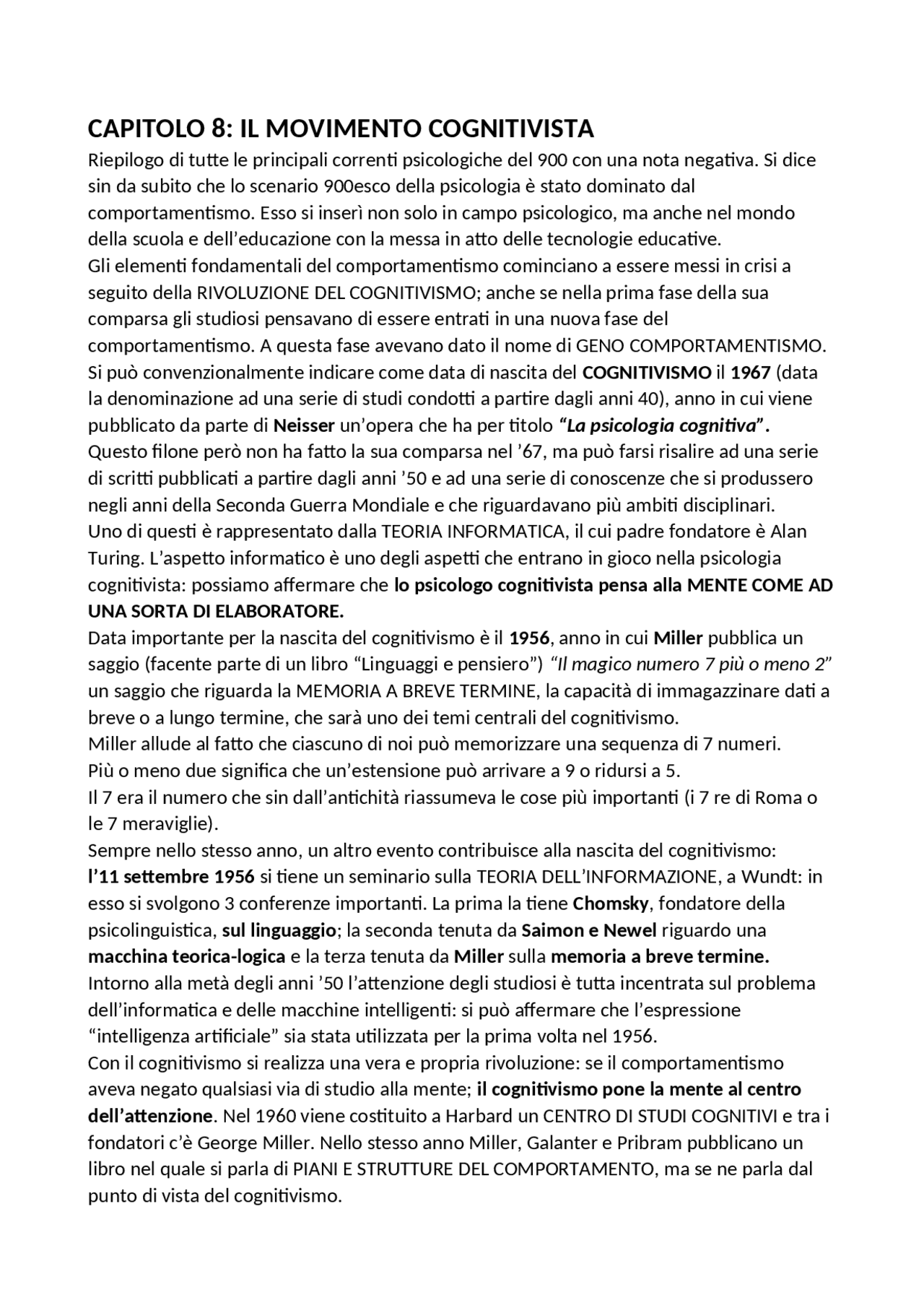 Cognitivismo Capitolo 8 Docsity