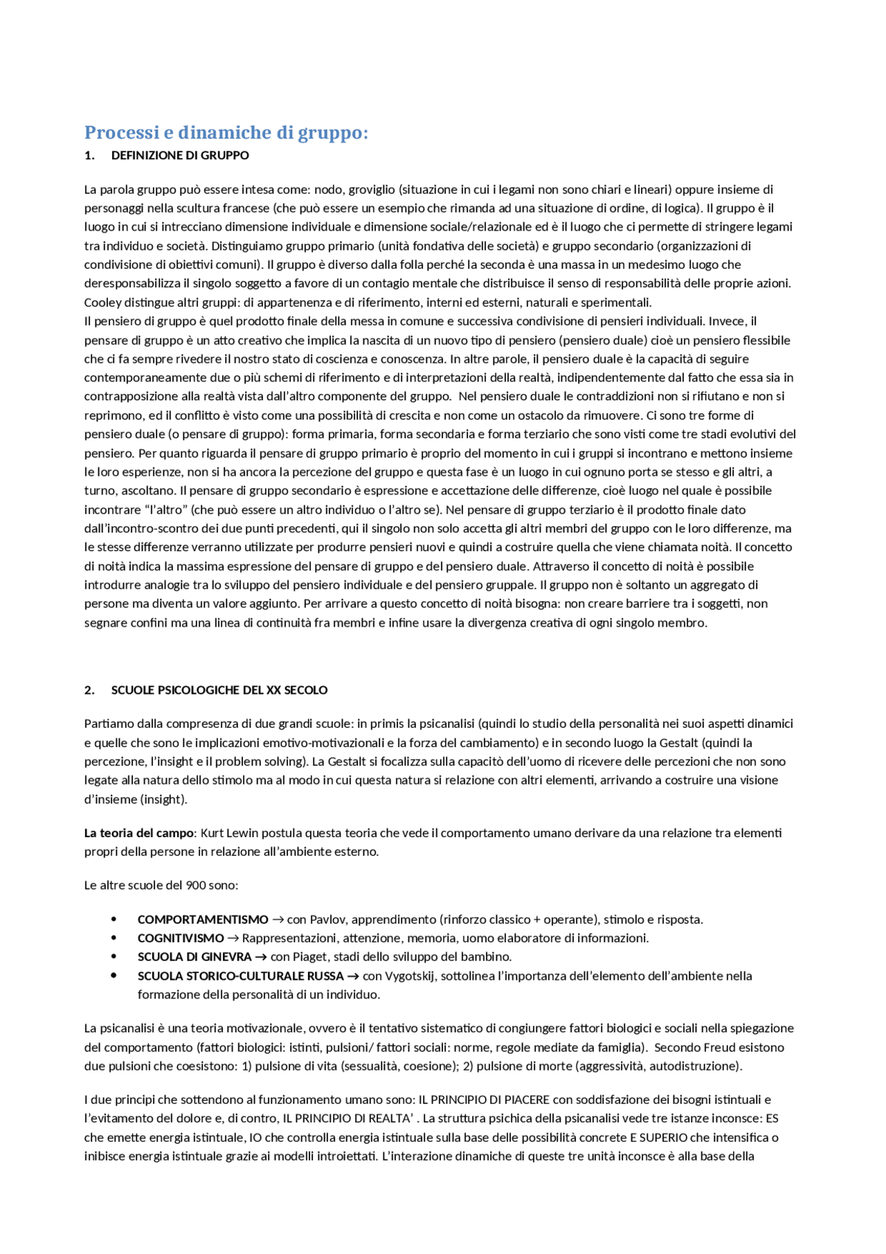Riassunto Generale Di Processi E Dinamiche Di Gruppo Docsity