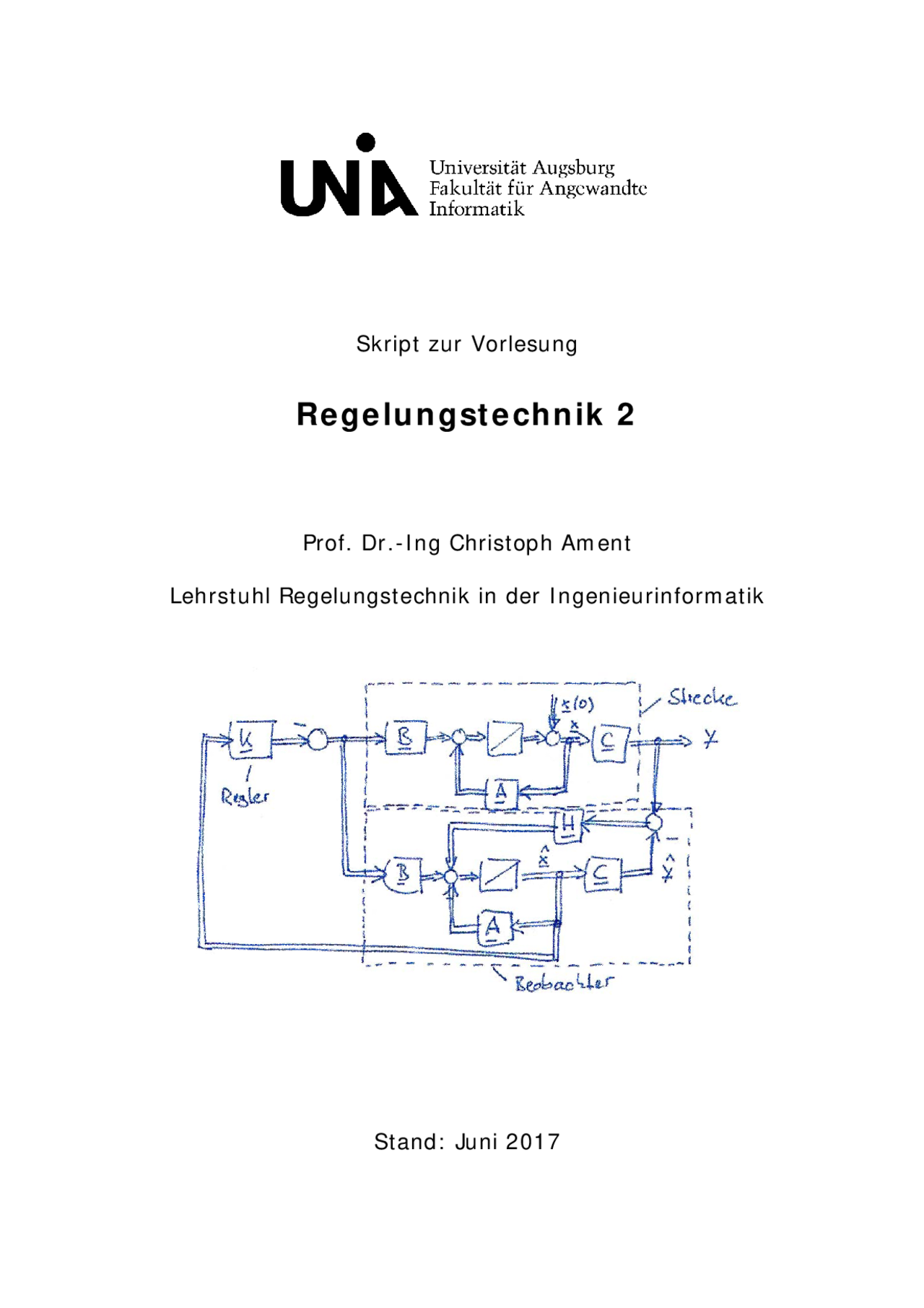 Regelungstechnik 2 | Universität Augsburg - Docsity