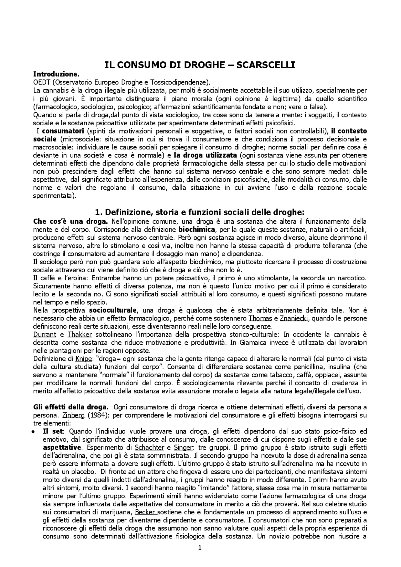 Riassunto Il Consumo Di Droghe Scarscelli Docsity