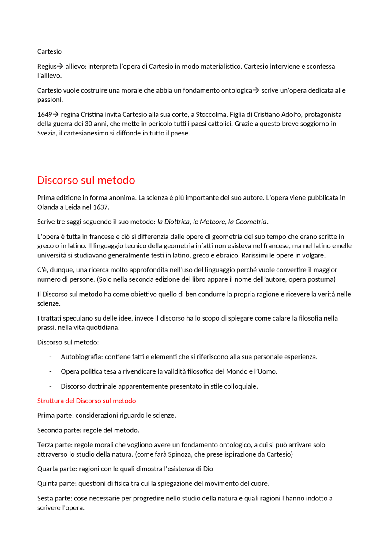 Cartesio E Il Discorso Sul Metodo Docsity