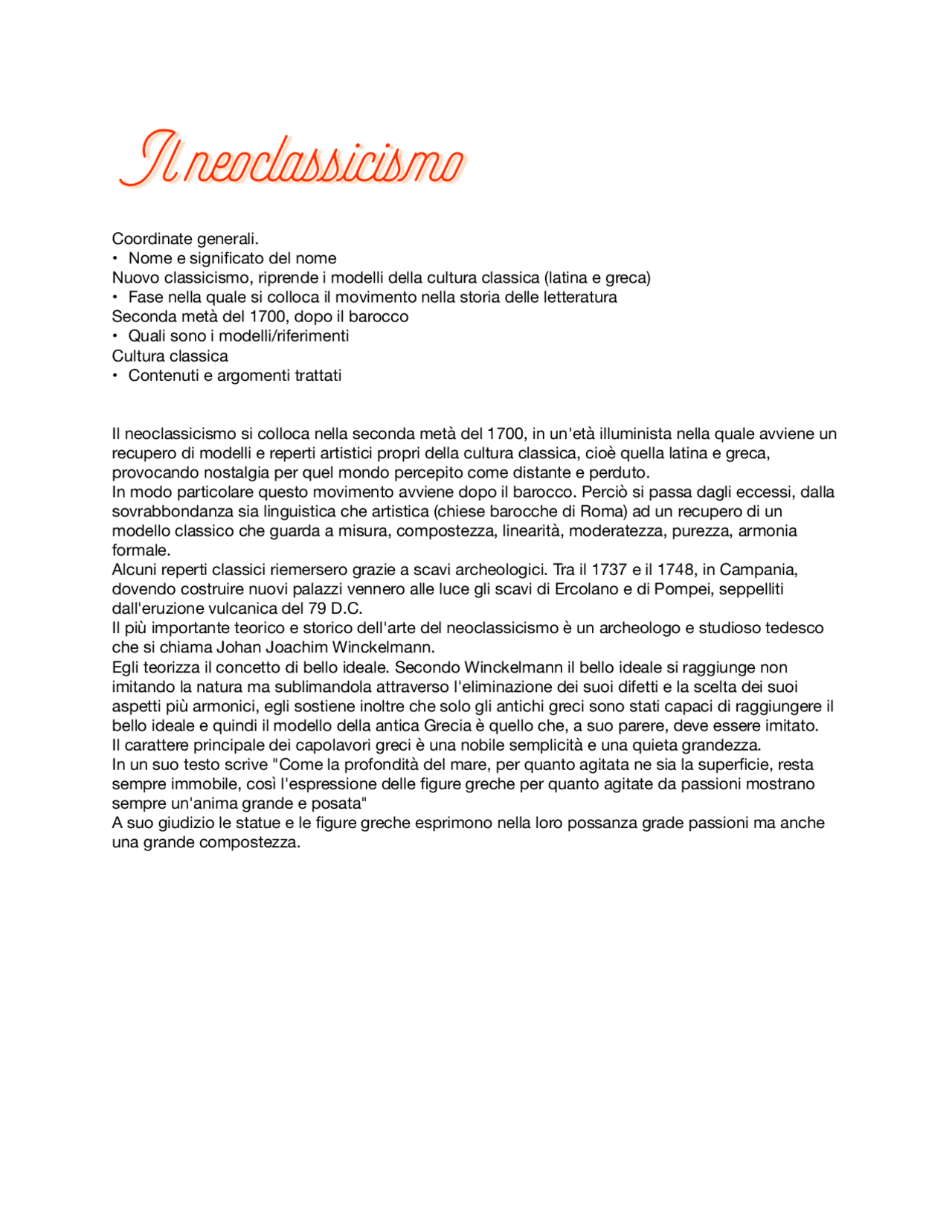 Il Neoclassicismo Superiori Docsity