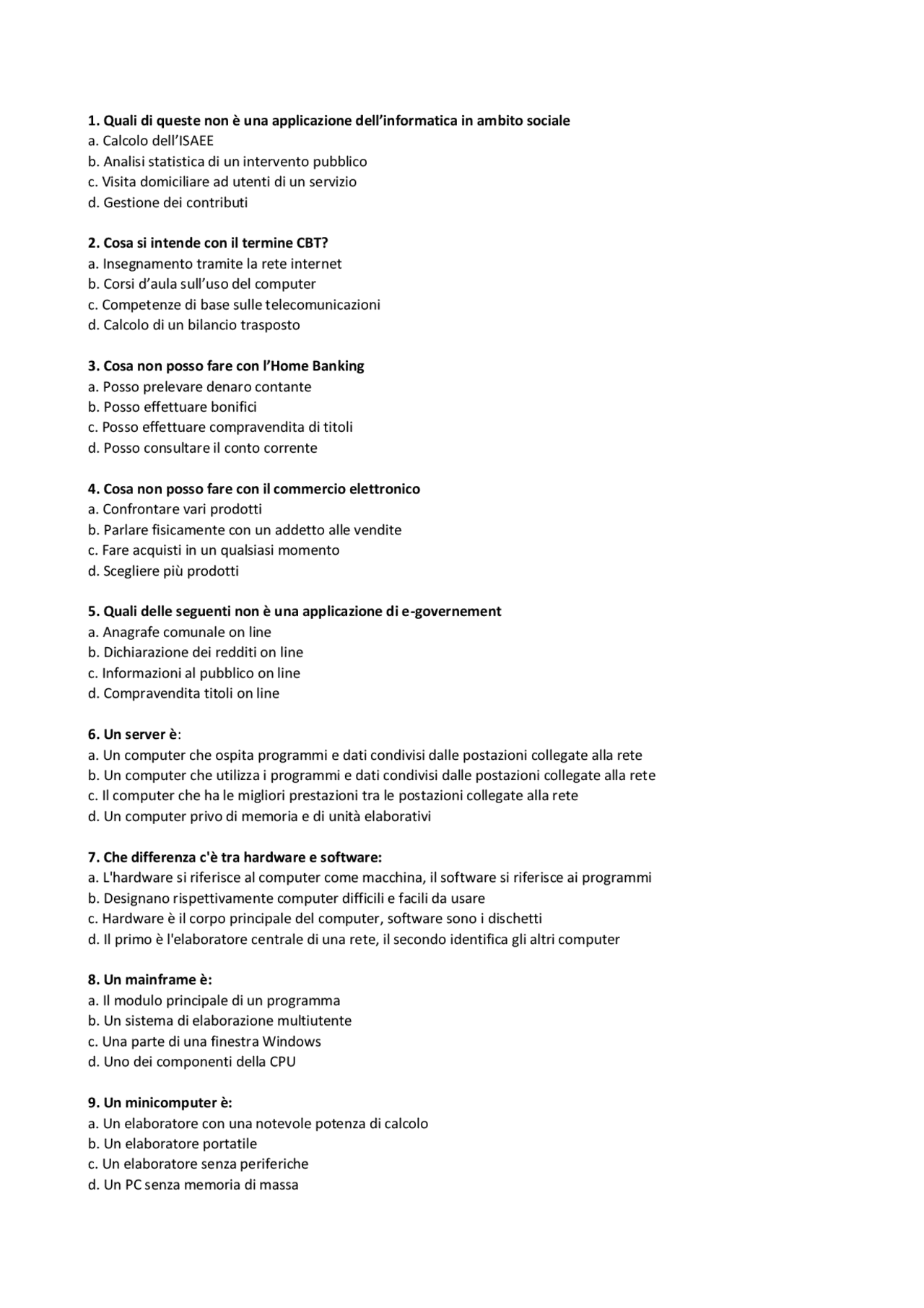 Domande Esame Informatica Generale Docsity