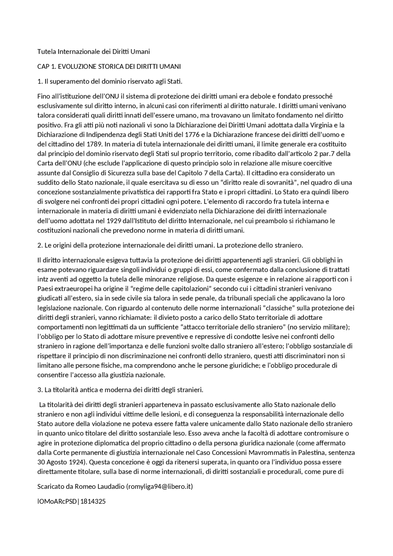 Lezioni Di Tutela Intz Dei Diritti Umani Docsity