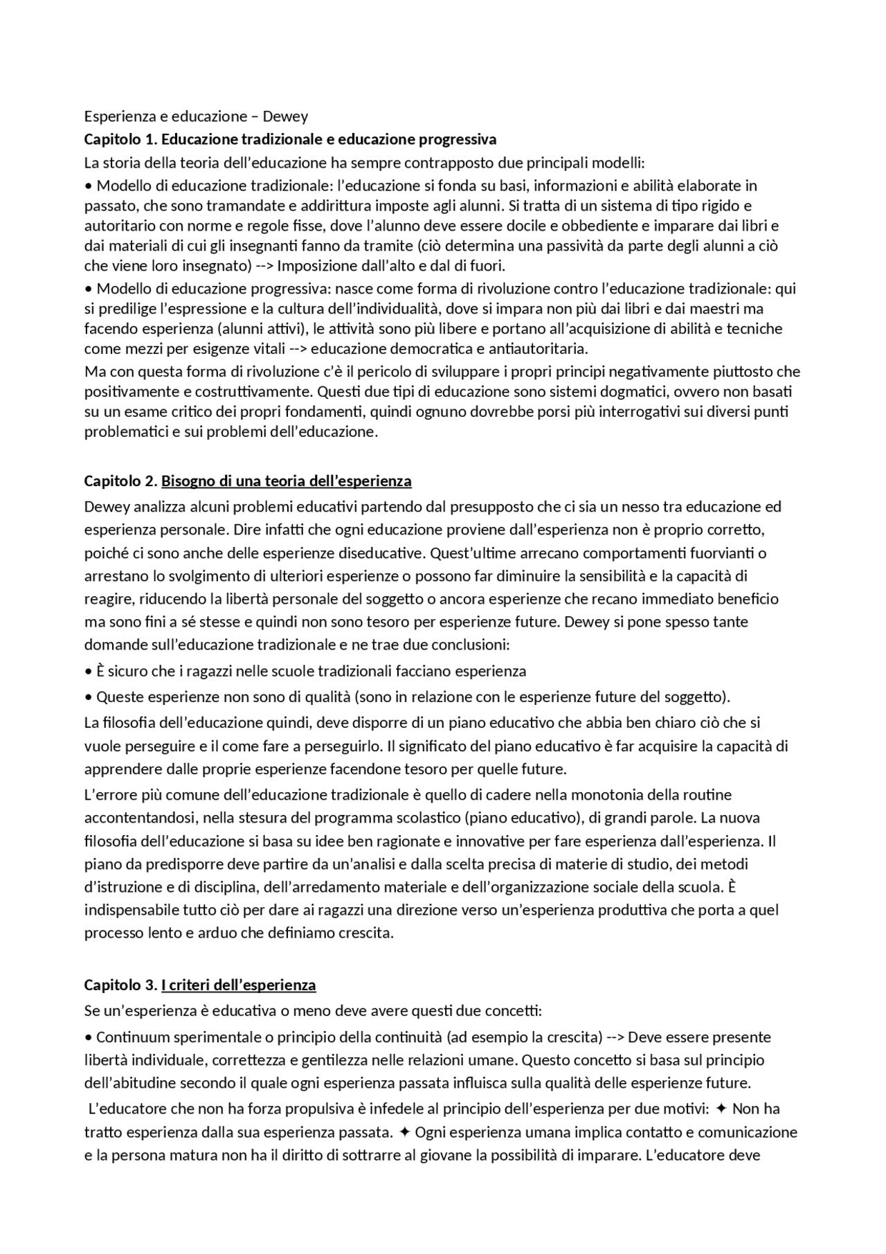 Esperienza E Educazione Dewey Docsity