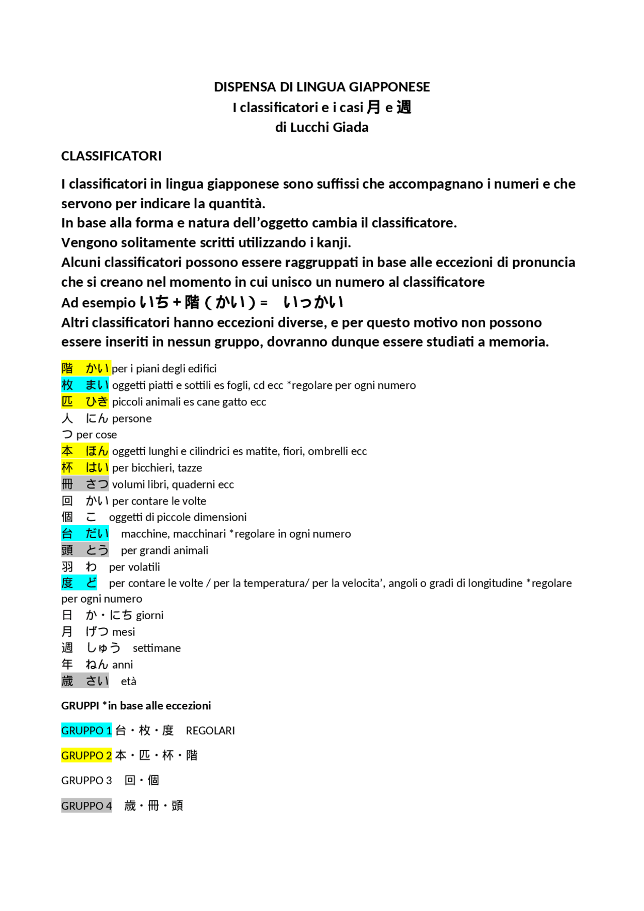 Dispensa Lingua Giapponese Livello N5 I Classificatori Dispense Di