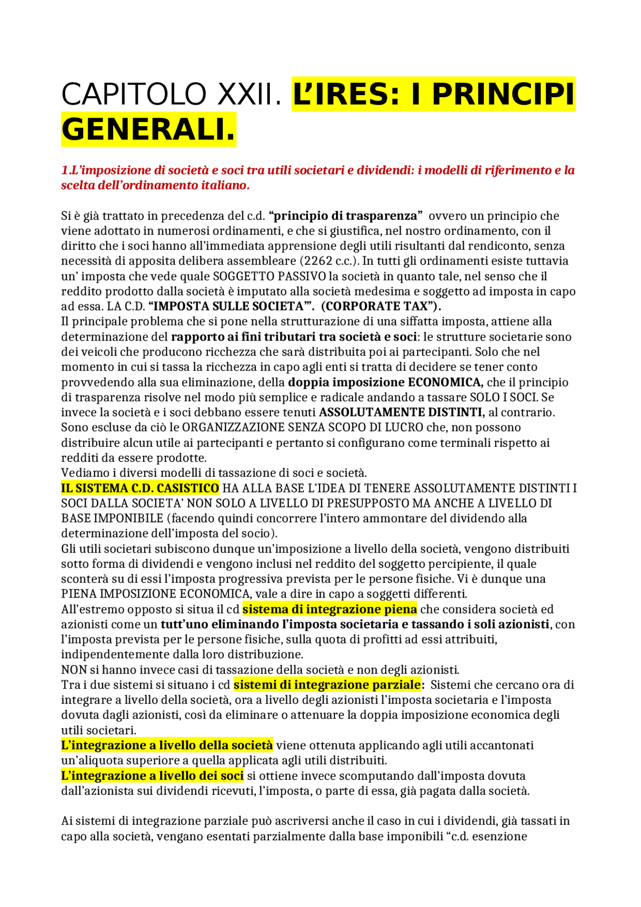 IRES: I PRINCIPI GENERALI | Sintesi del corso di Diritto Tributario ...