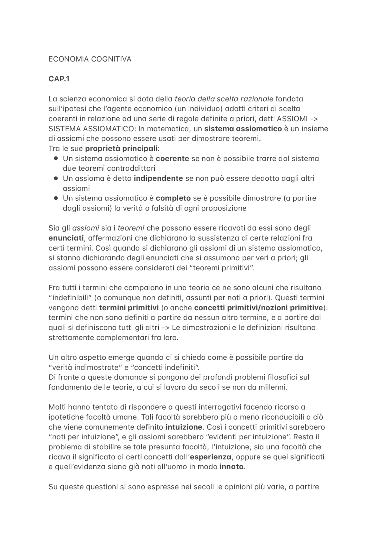 Riassunto Libro Economia Cognitiva Docsity