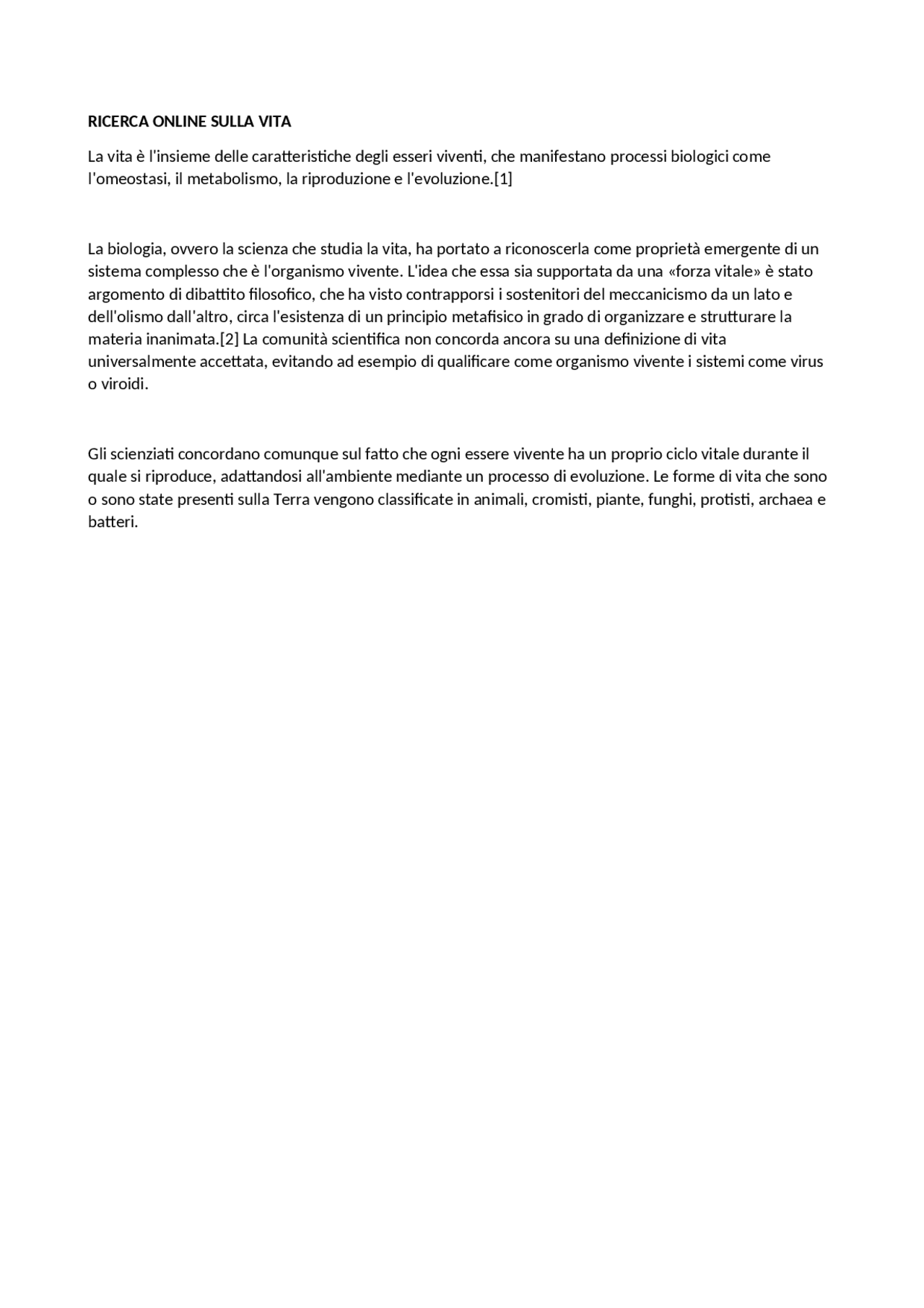 Documento Sulla Parola Vita Docsity