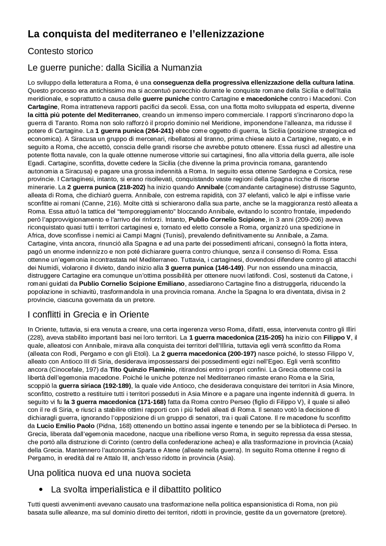 Guerre Puniche Ed Ellenizzazione Docsity