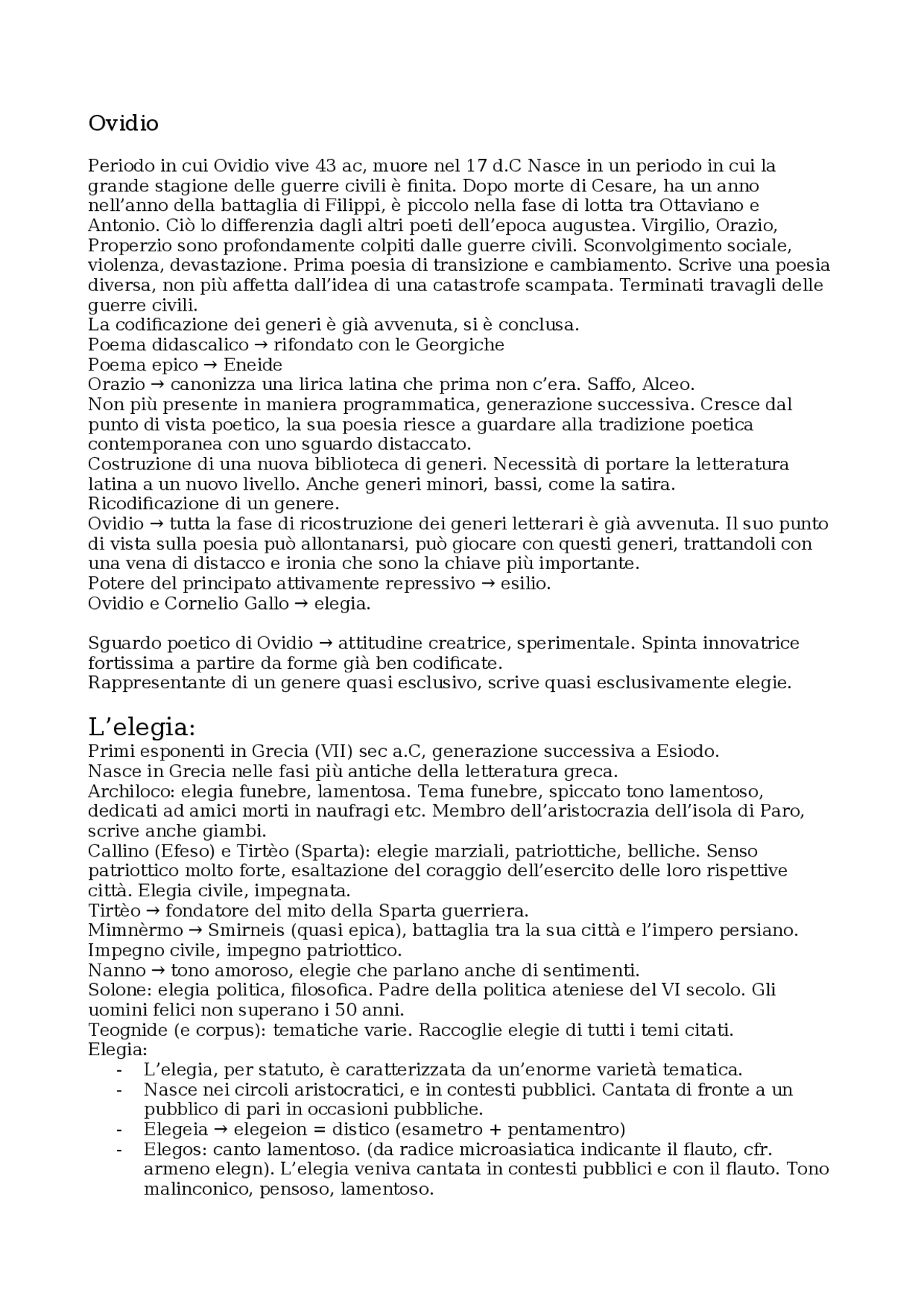 Letteratura Latina Ovidio Docsity