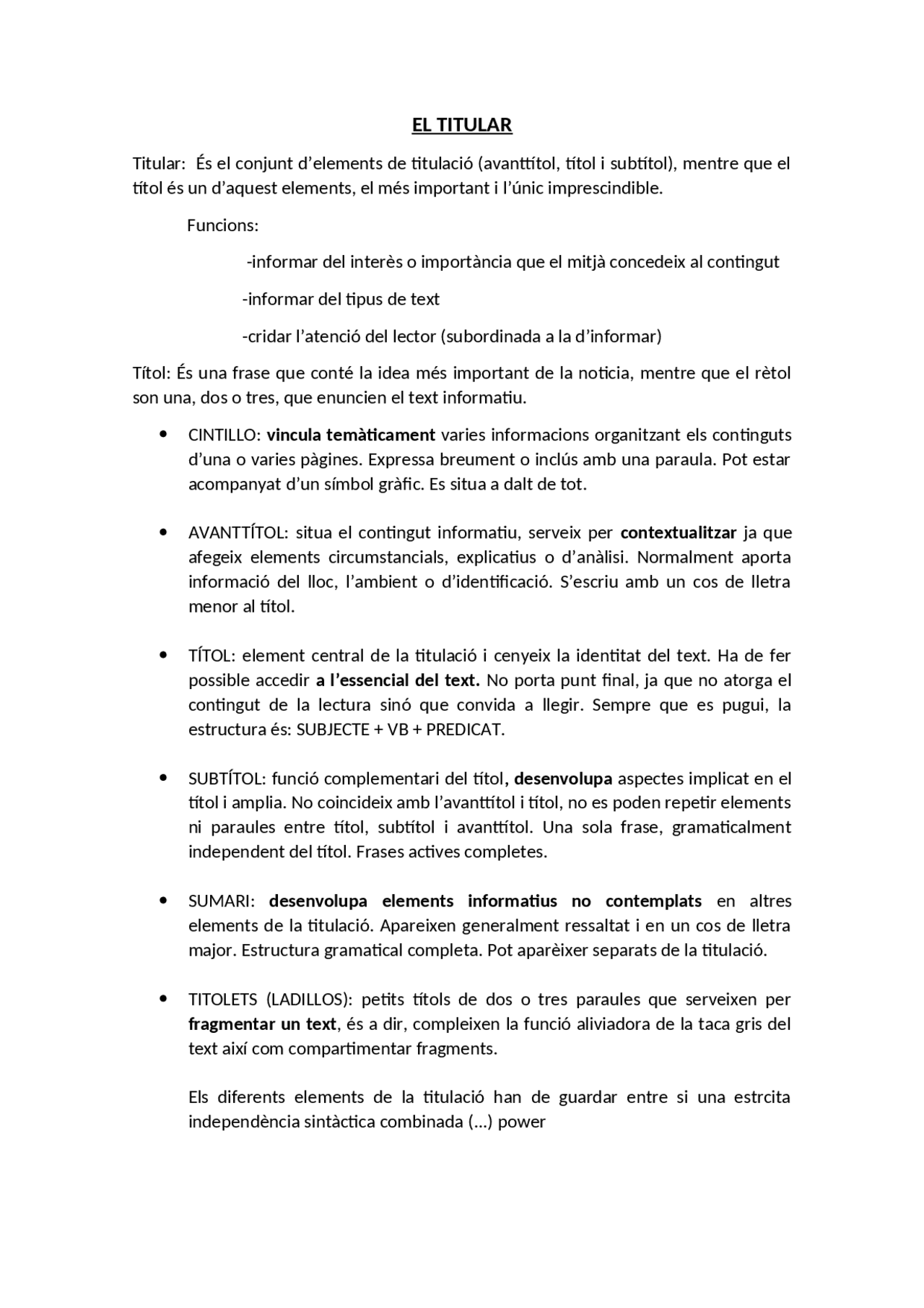 El titular - Escritura periodística - Docsity