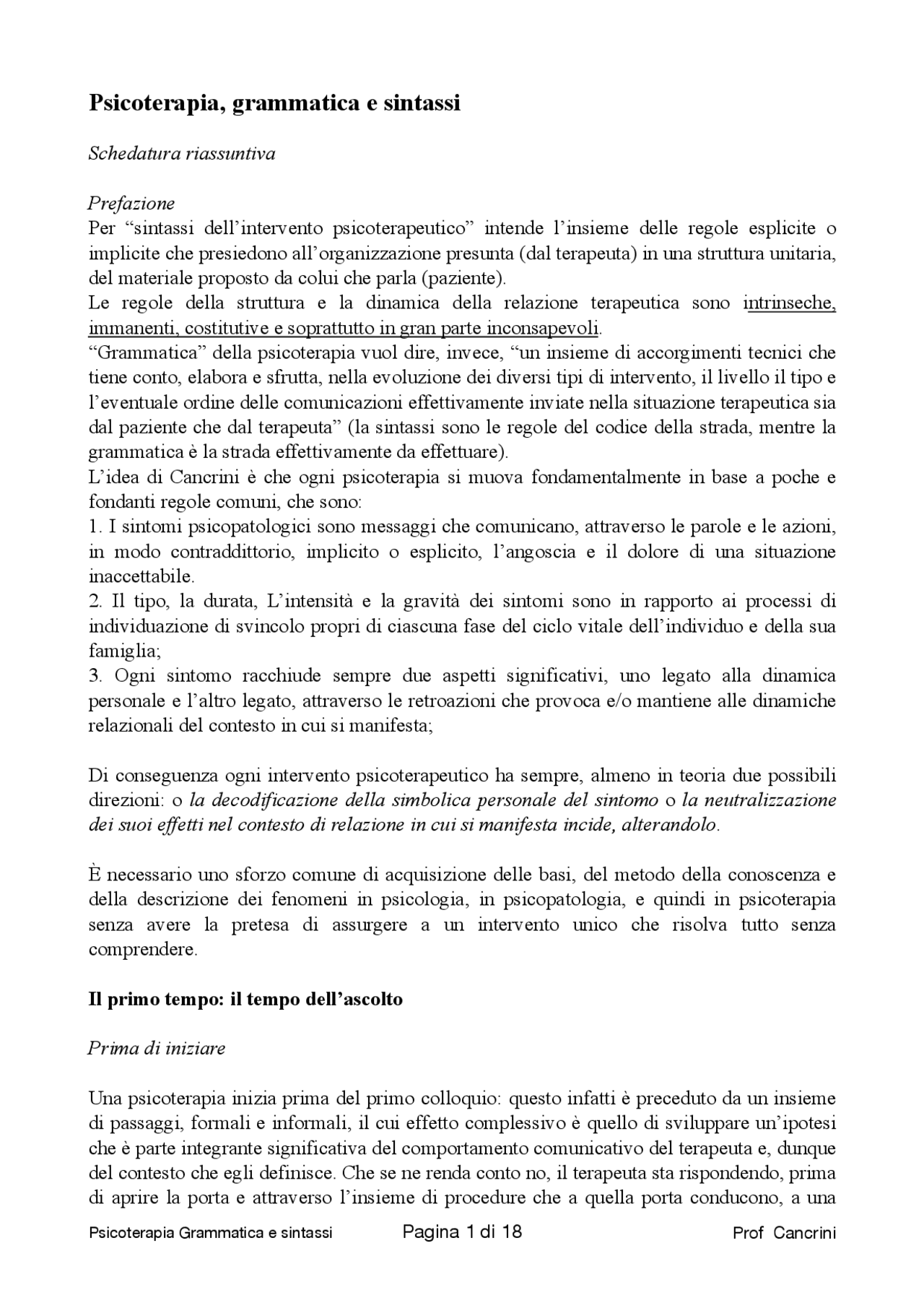 Psicoterapia Grammatica e Sintassi_ riassunto - Docsity