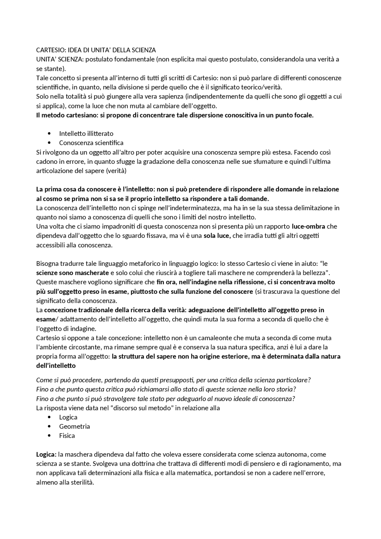 Riassunto di Cartesio dalla prospettiva di Ernest Cassirer - Docsity