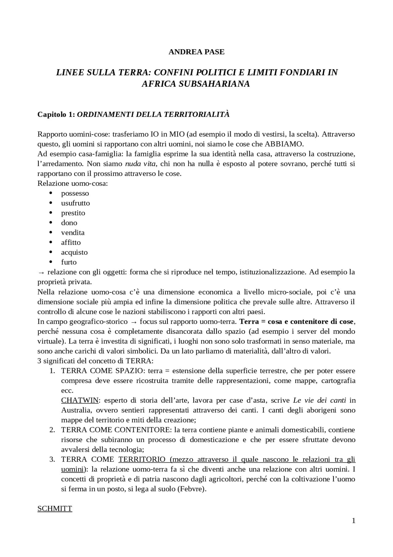 Riassunto Linee Sulla Terra Pase Docsity