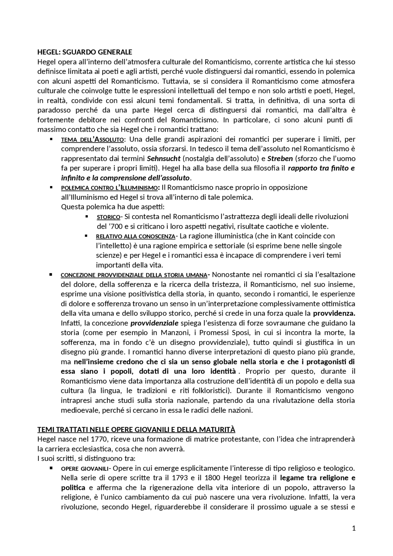 Hegel: pensiero e opere - Docsity