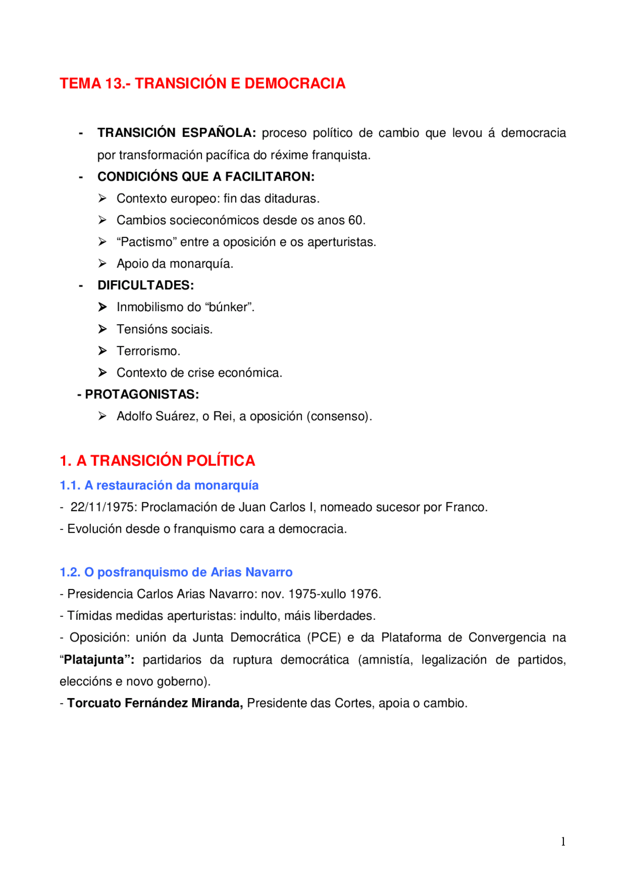 Tema Transición e Democracia. Historia de España. | Apuntes de Historia ...