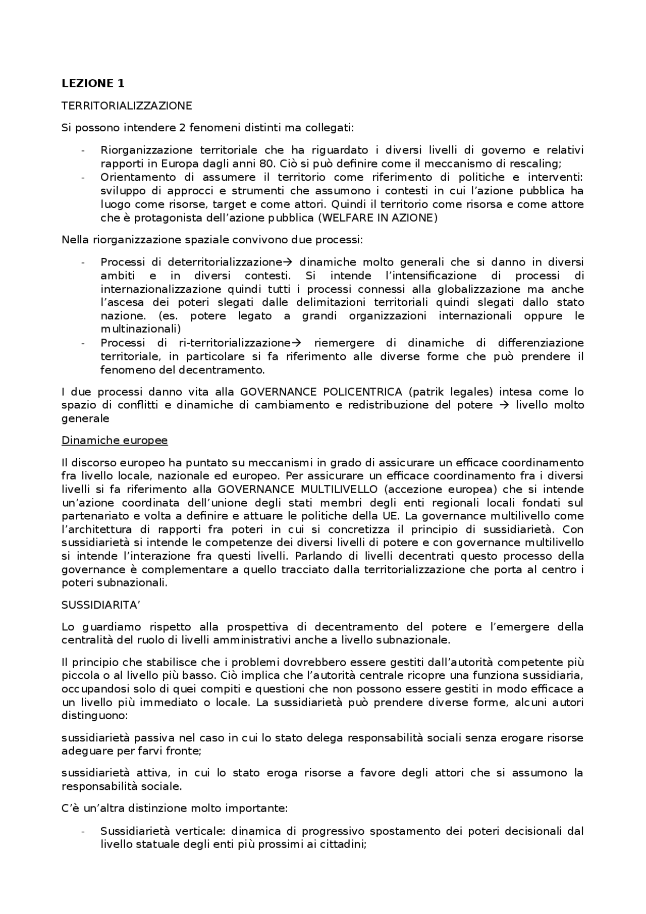Governance E Sistemi Locali Di Welfare Docsity