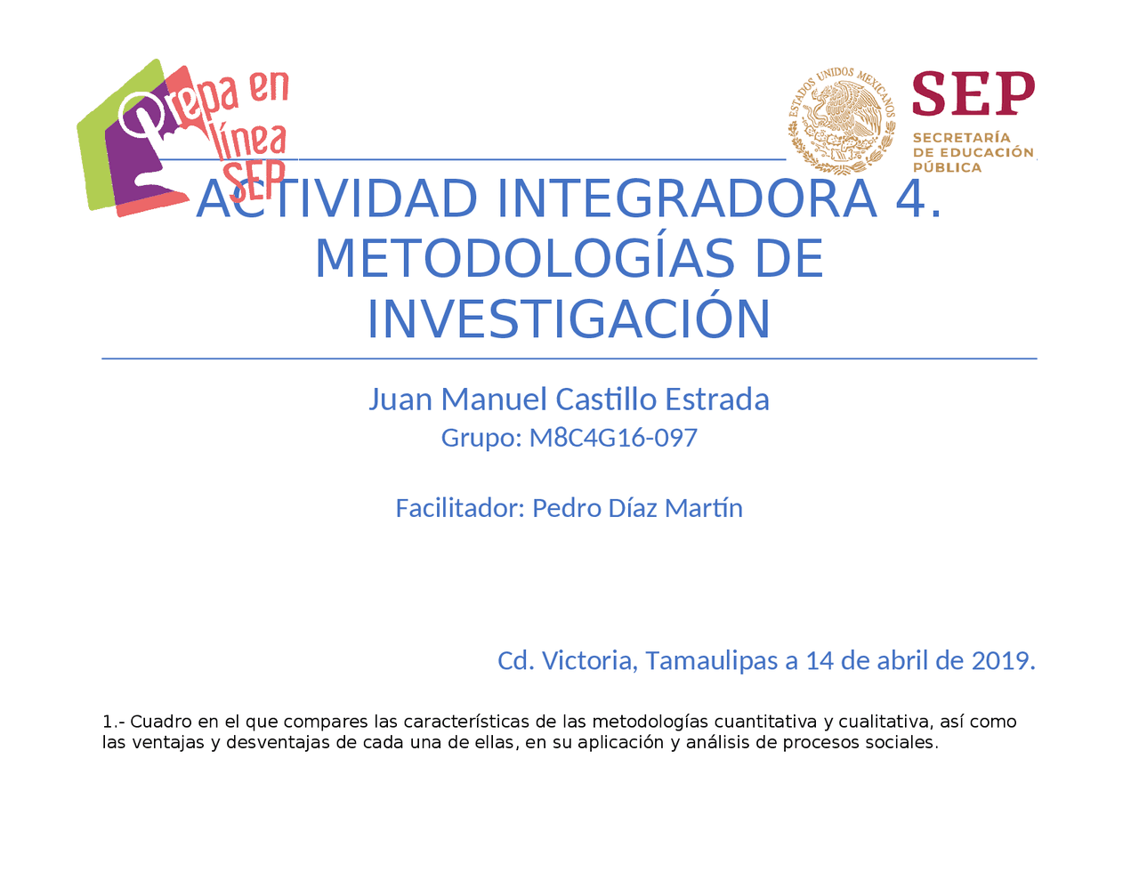 Actividad Integradora Prepa En Línea Sep Módulo Ocho Exercises Of