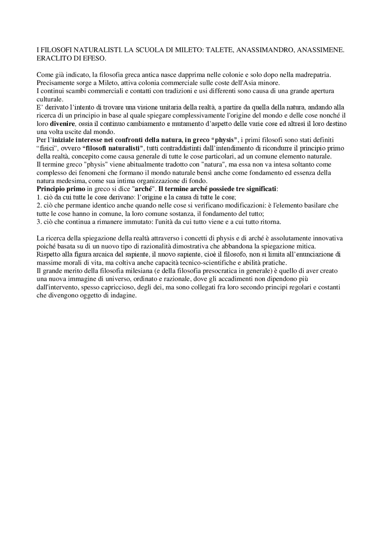 I Filosofi Naturalisti Docsity