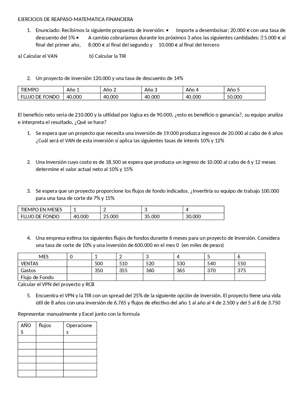 Ejercicios Vpn Y Tir Docsity