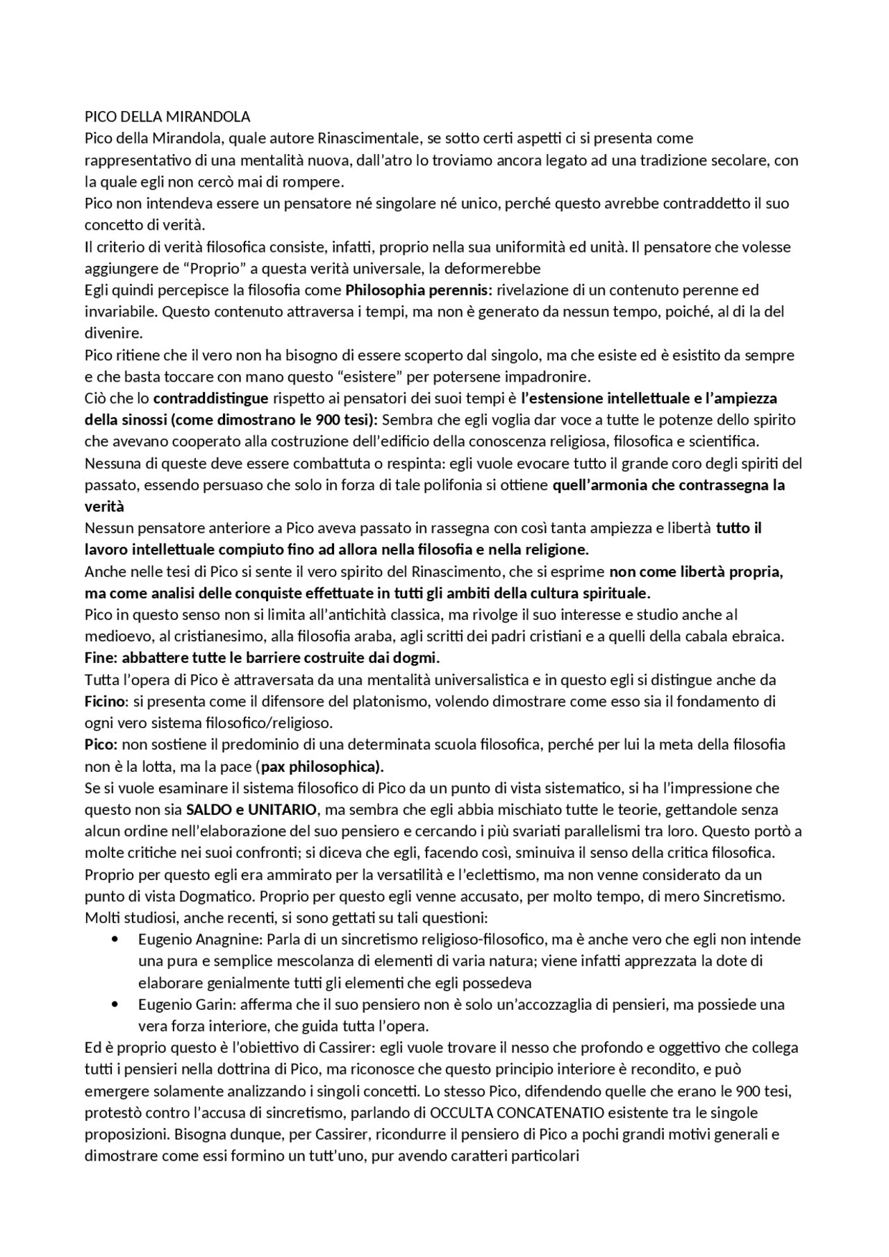 Riassunto Pico Della Mirandola Docsity