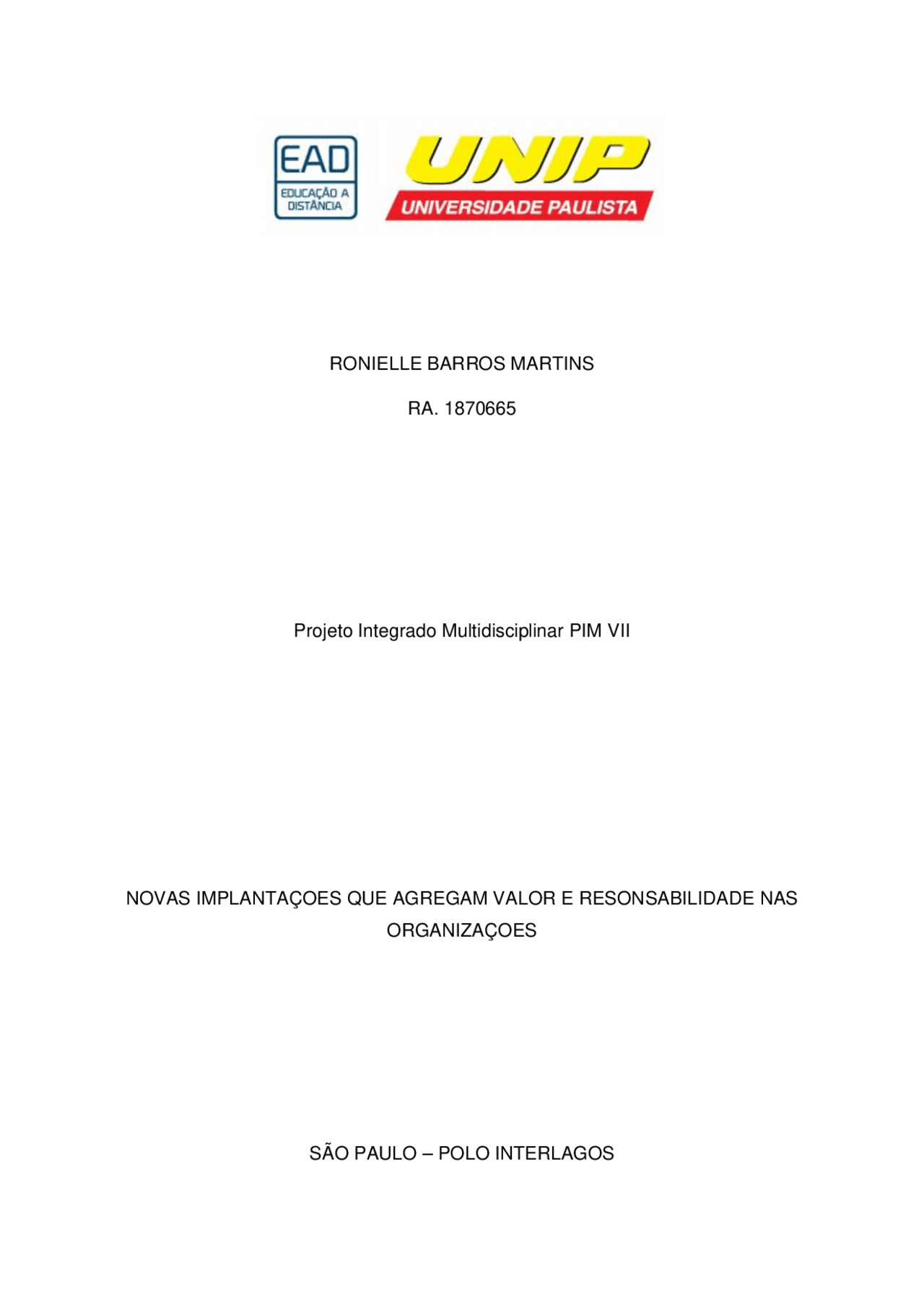 Pim Vii Projeto Integrado Multidisciplinar Vii Docsity