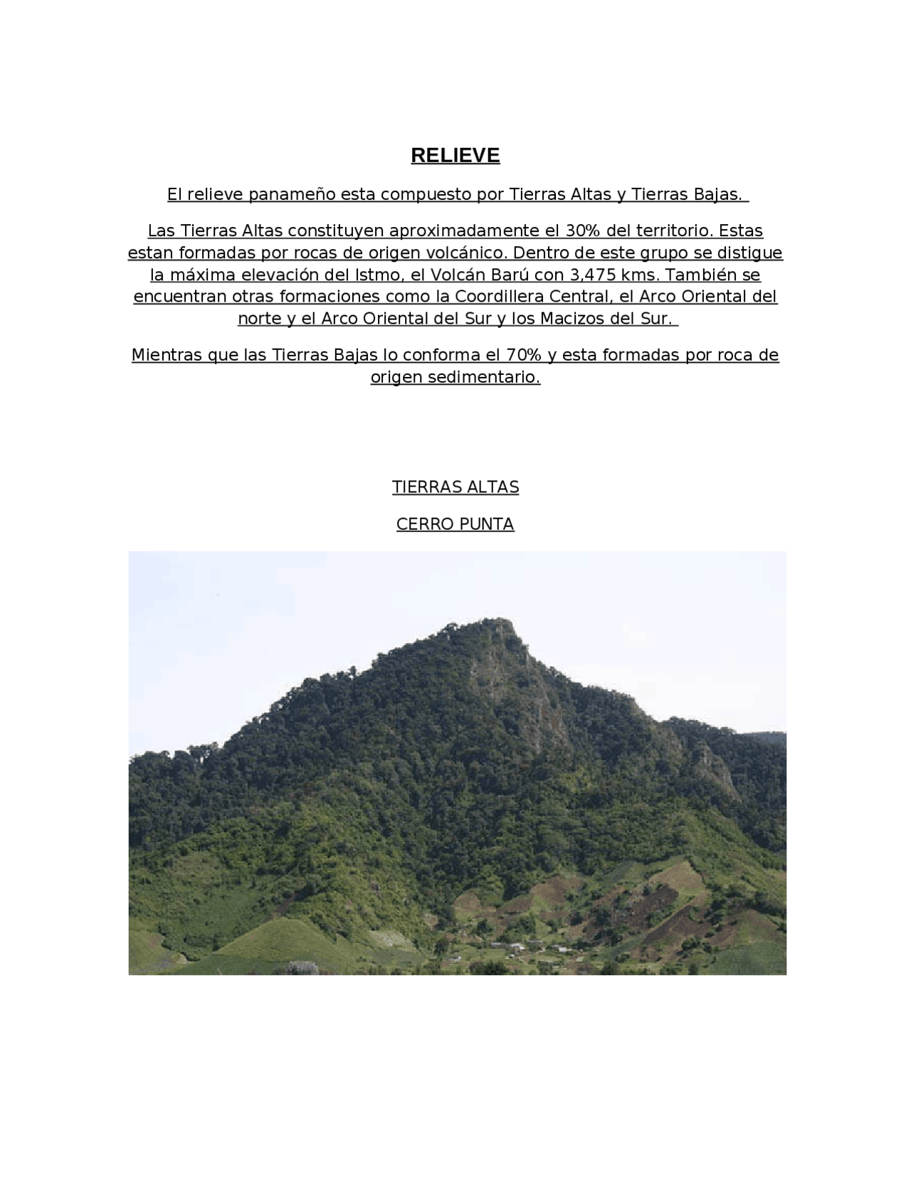 Relieve de la República de Panamá | Apuntes de Geografía - Docsity