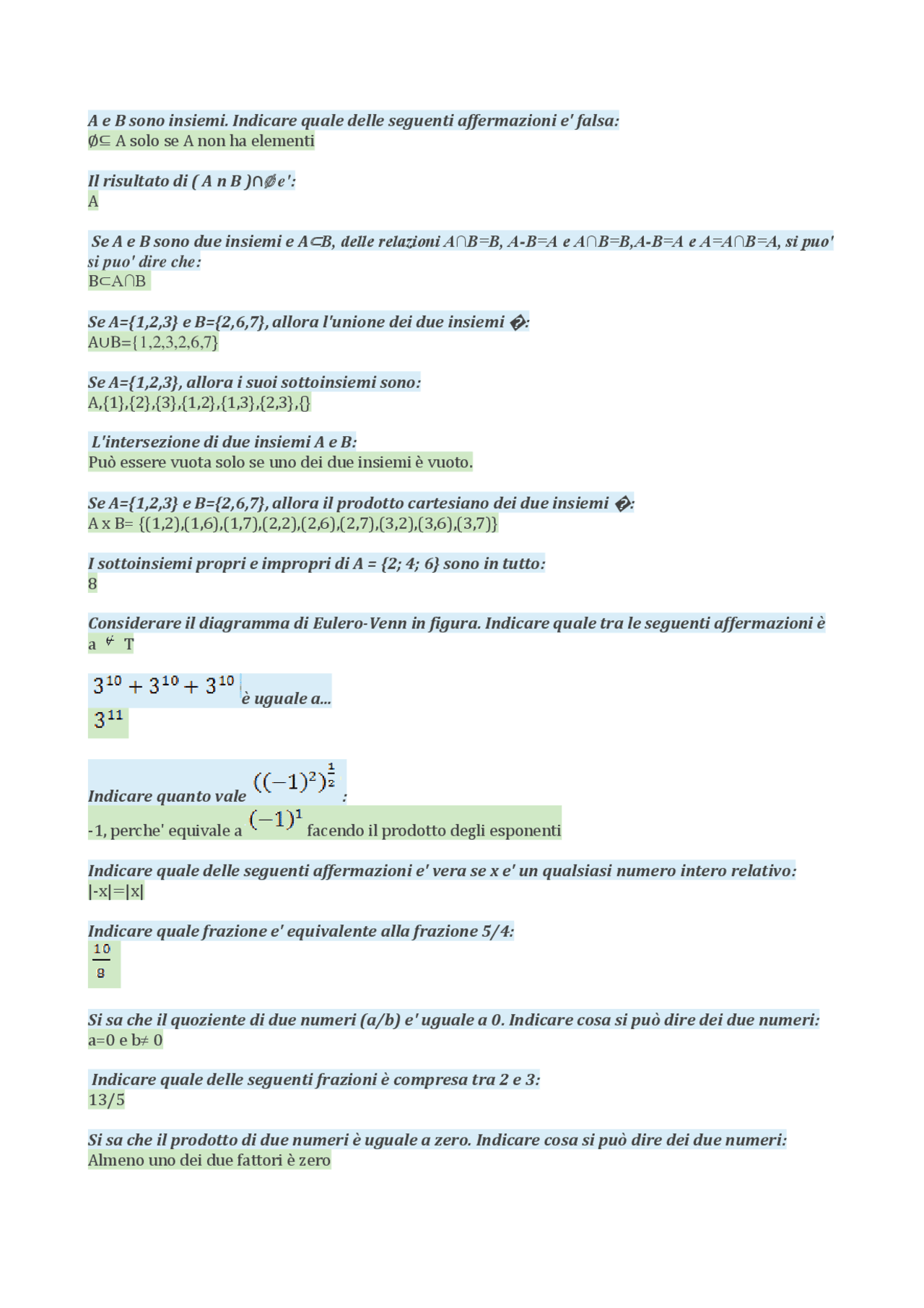 Prove Desame Algebra Pegaso Prove Desame Di Algebra Docsity