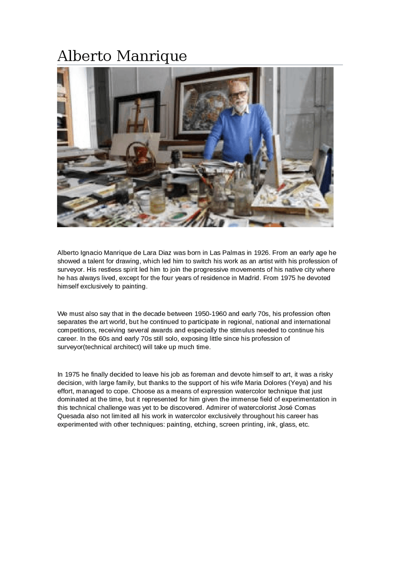 ALBERTO MANRIQUE BIOGRAFÍA - Docsity